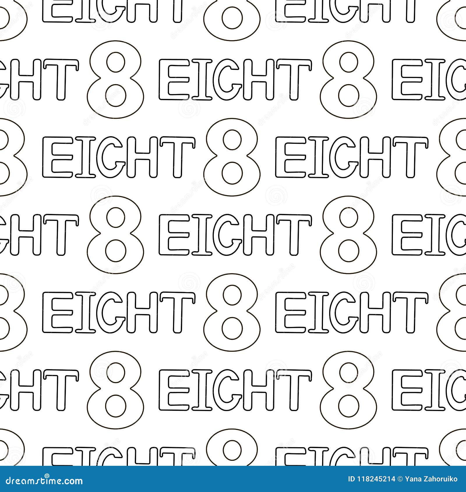 Seamless Pattern With Numeral And Word Eight. Coloring Page. Stock ...