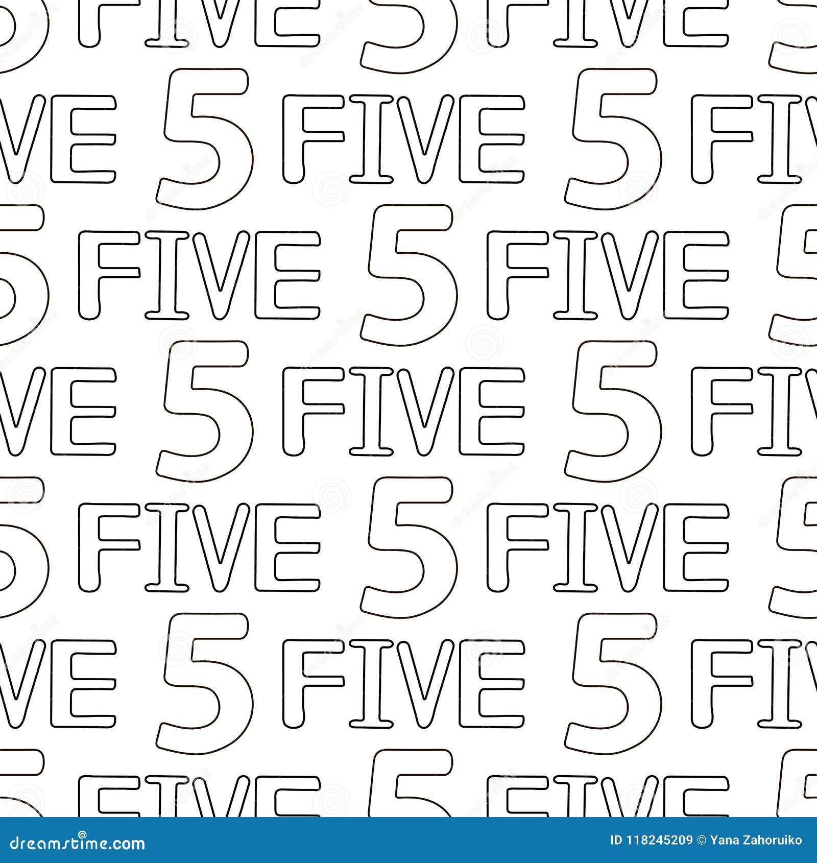 Seamless Pattern with Numeral and Word Five. Coloring Page Stock ...