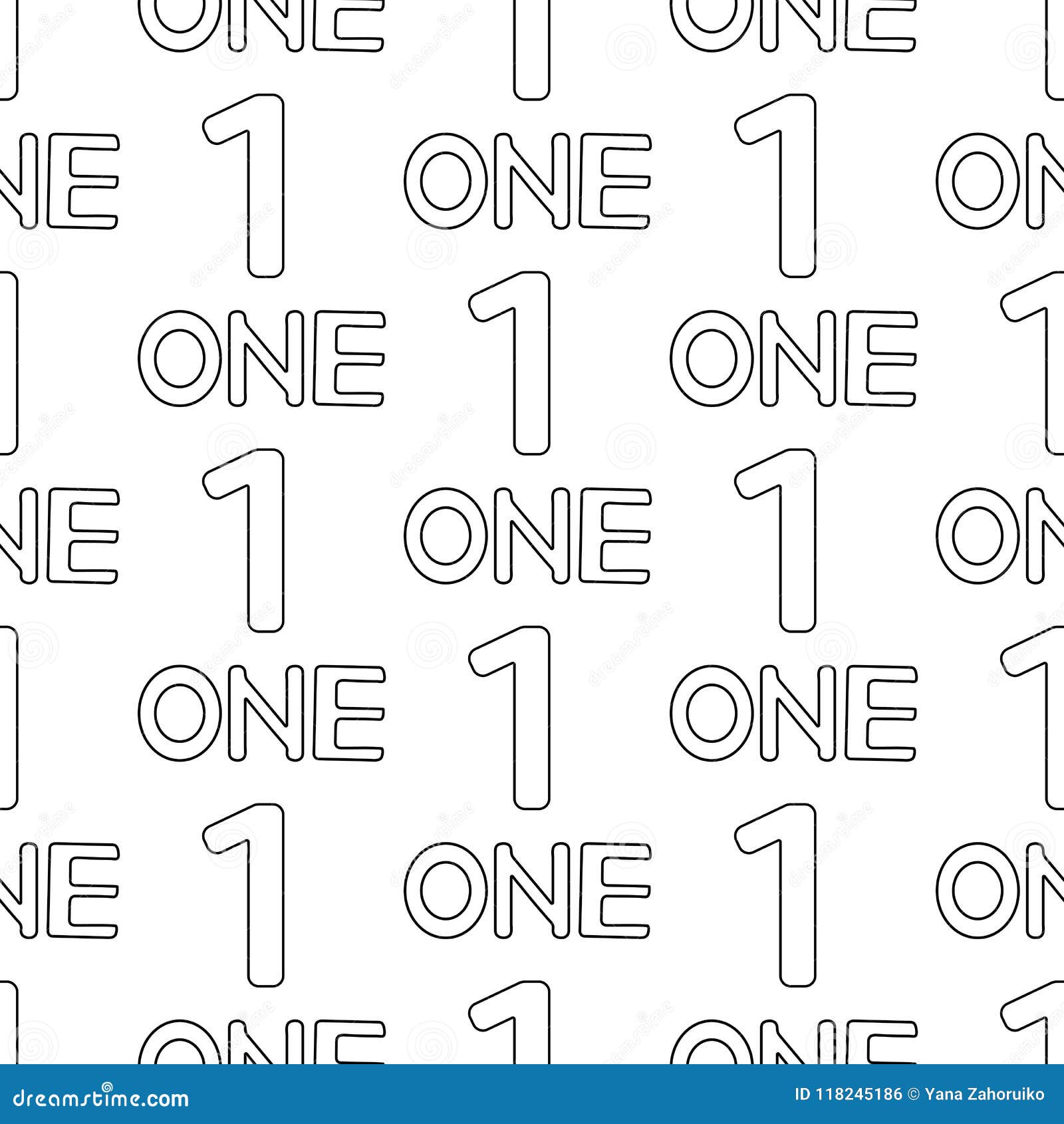 Seamless Pattern with Numeral and Word One. Coloring Page Stock ...