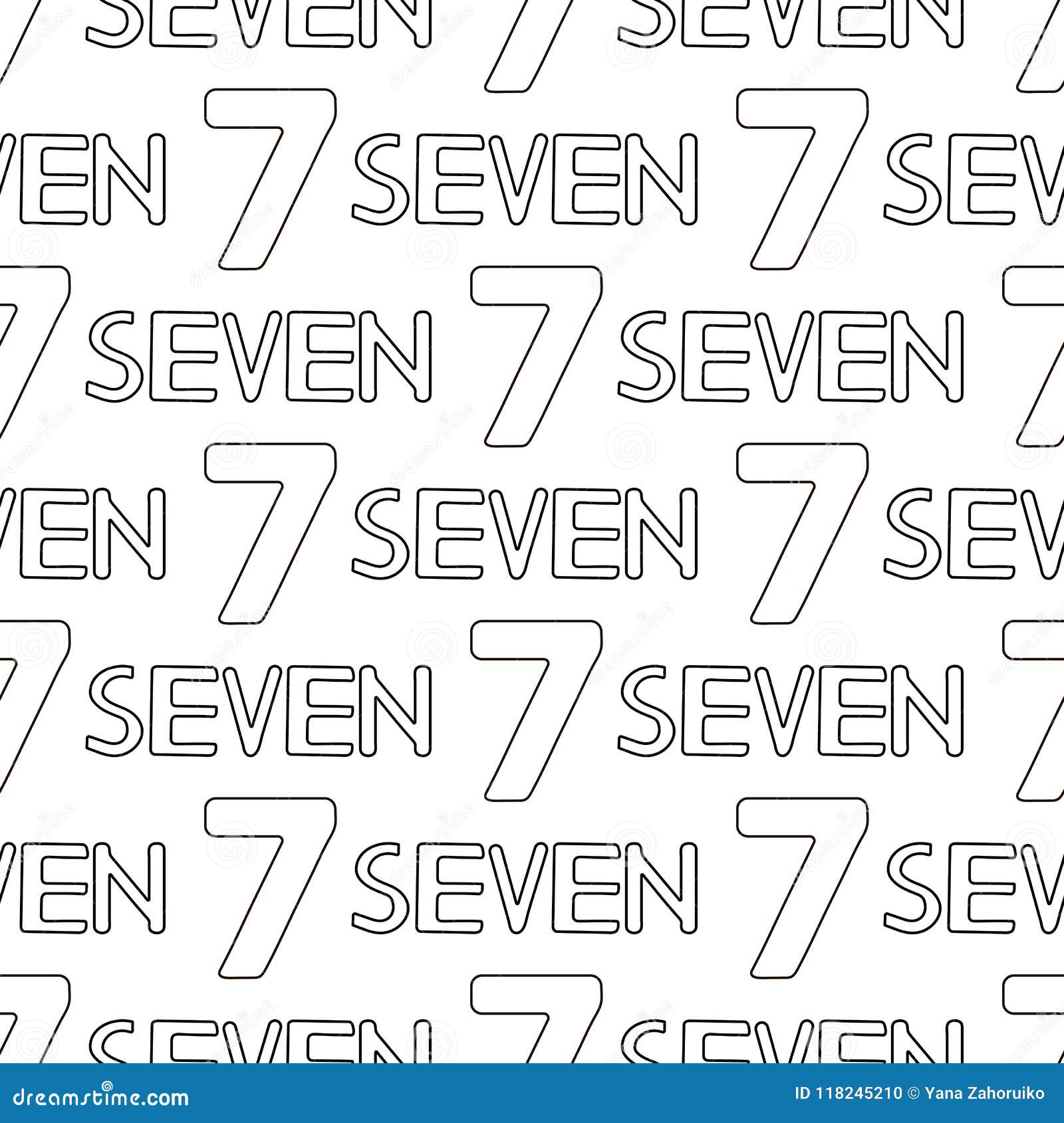 Seamless Pattern With Numeral And Word Seven. Coloring Page. Vector ...