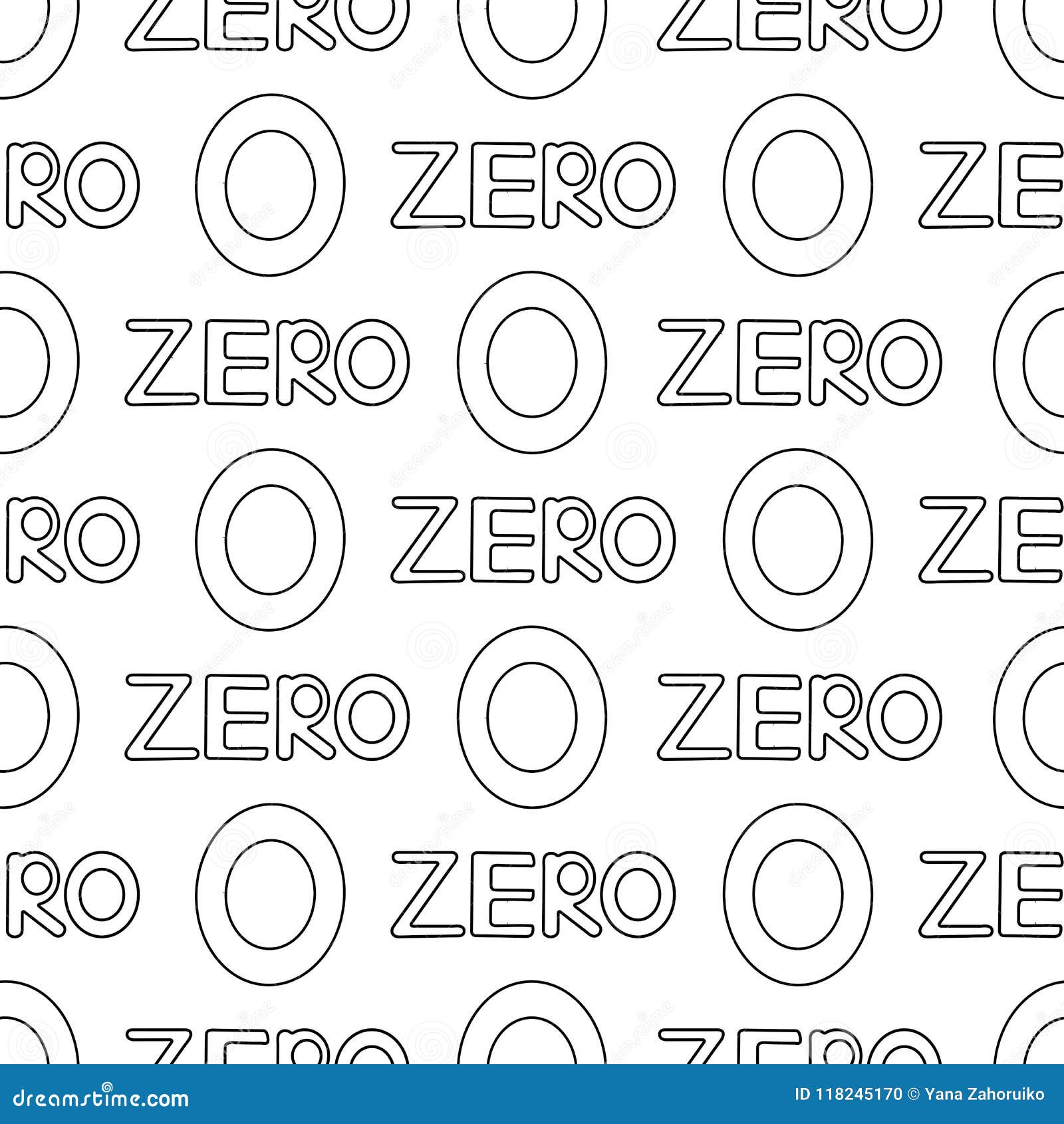 Seamless Pattern with Numeral and Word Zero. Coloring Page Stock ...