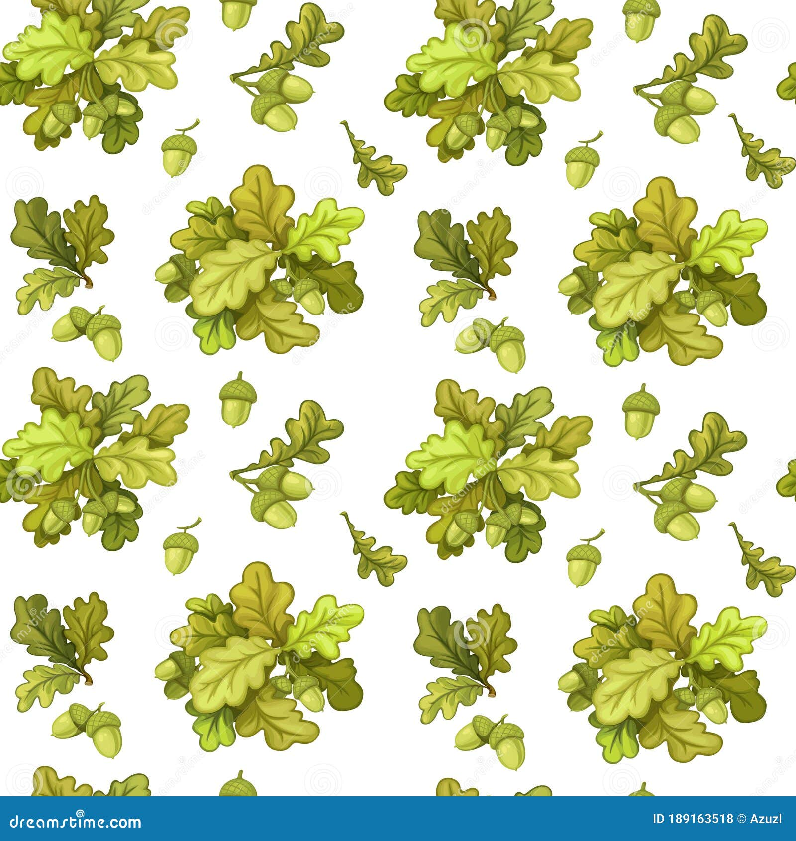 Seamless Pattern from Oak Tree Branches and Acorns Object Isolated on ...