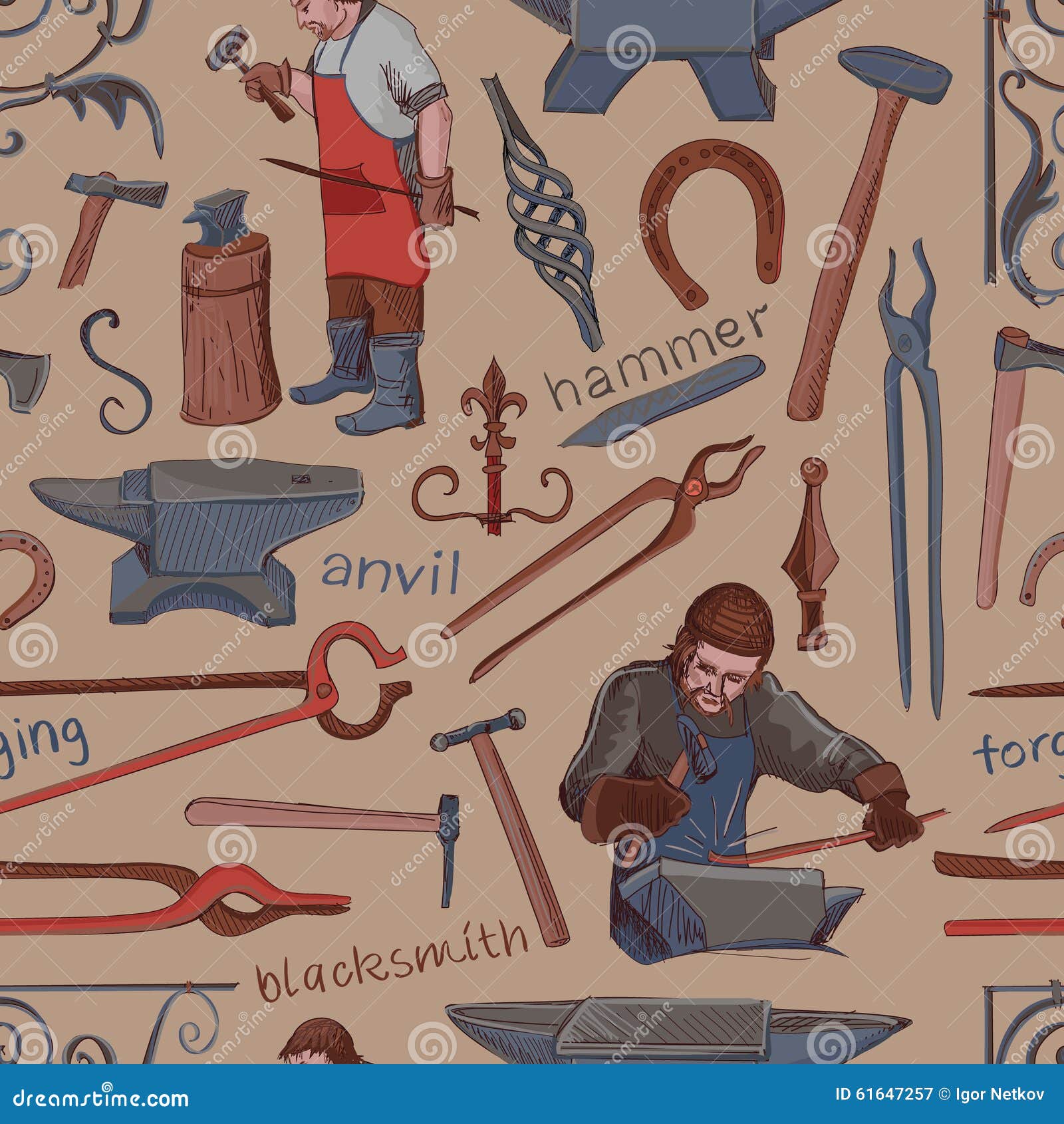 Seamless Pattern with Objects on Blacksmith Theme Stock Vector ...