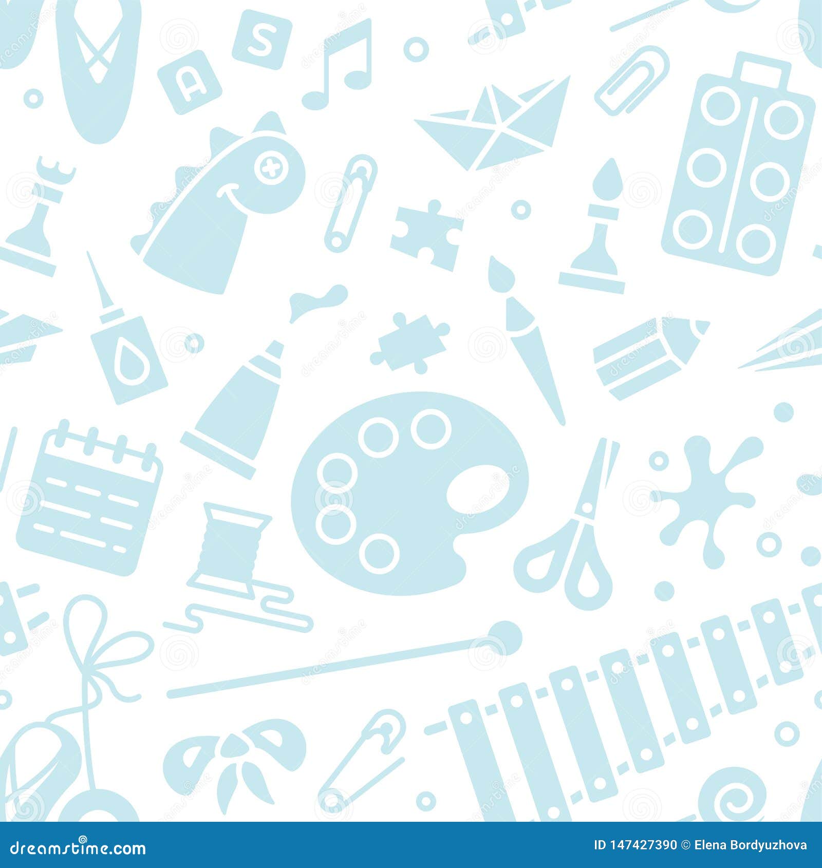 Seamless Pattern with Objects for Kids Creative Activity in Flat Style ...