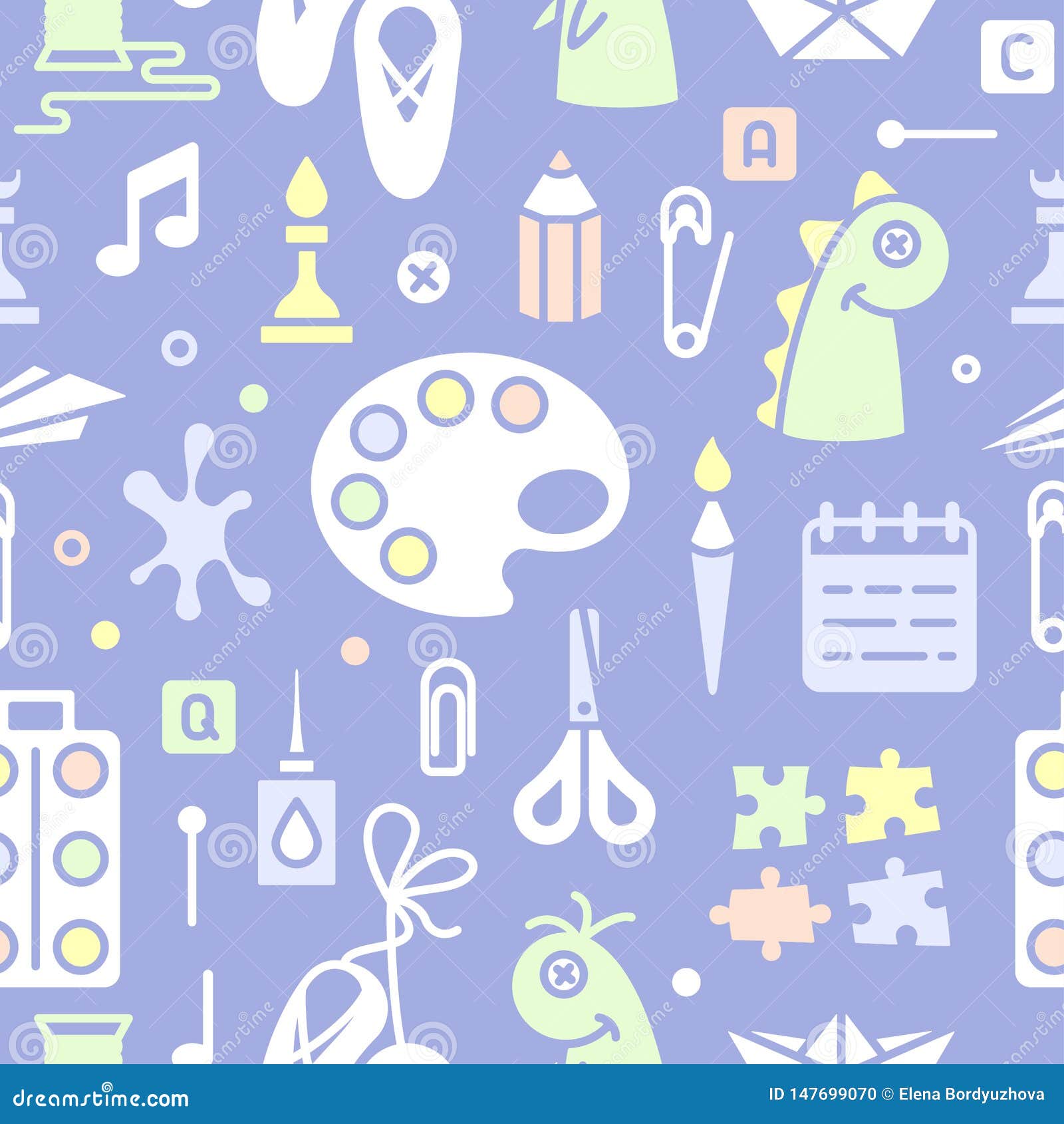 Seamless Pattern with Objects for Kids Creative Lessons in Flat Style ...