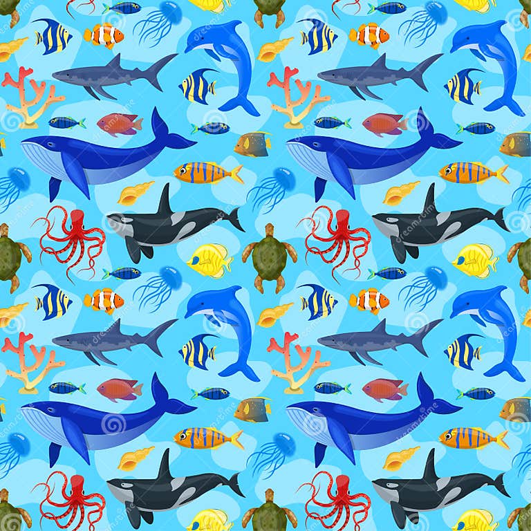 Pattern with ocean animals stock vector. Illustration of seamless ...