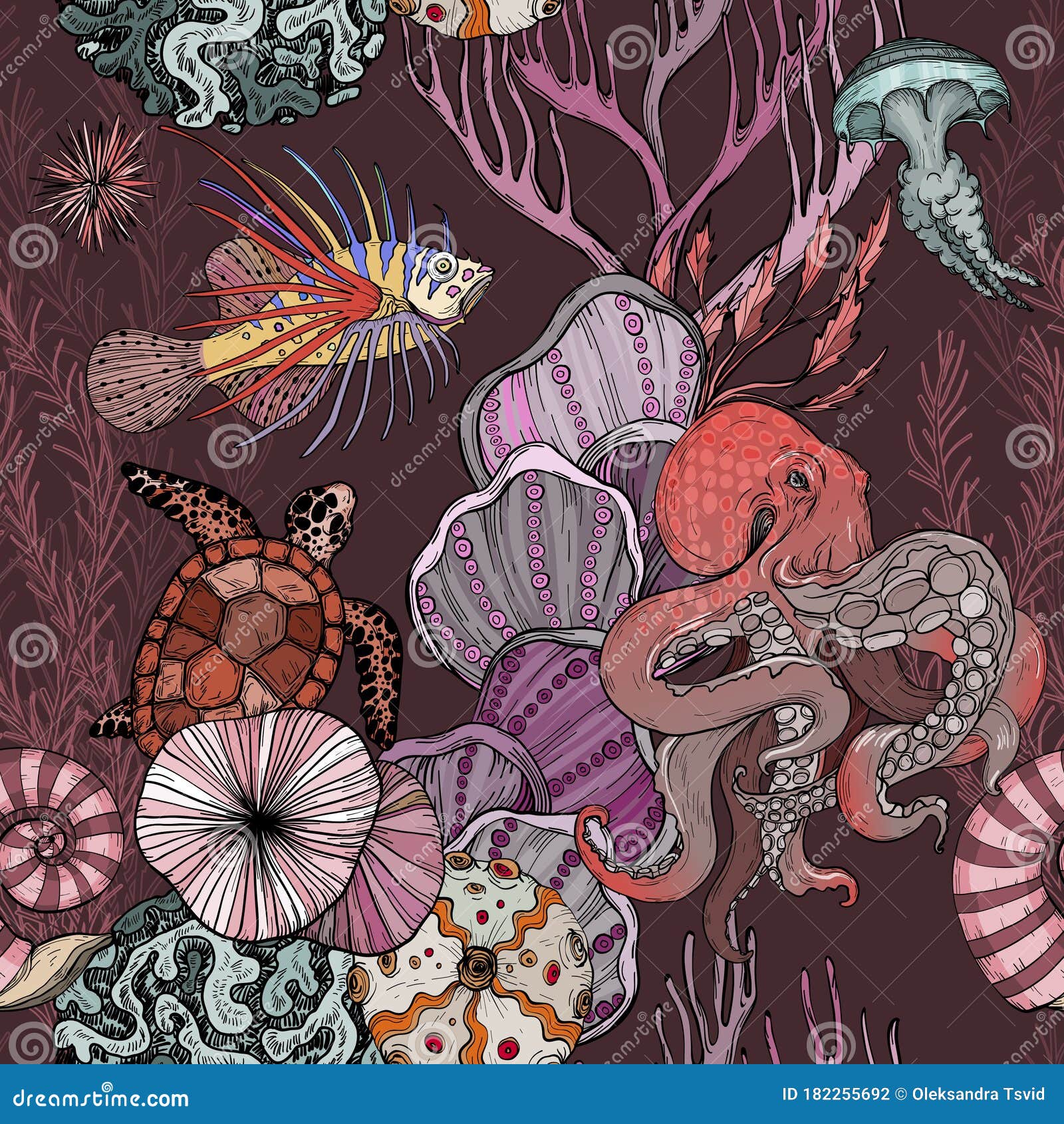 Seamless Pattern with Ocean Night Life Stock Vector - Illustration of ...