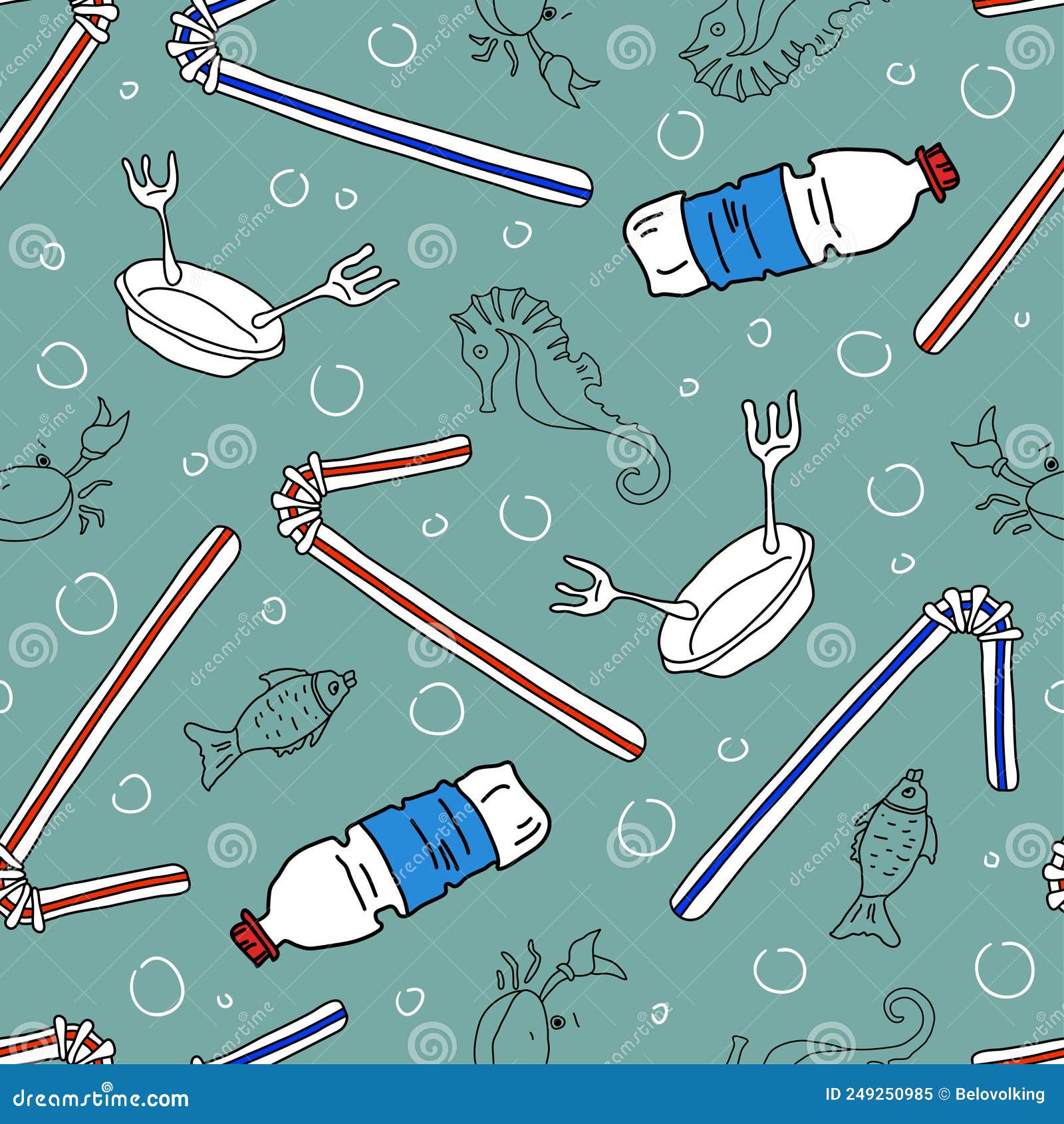 Seamless Pattern about Ocean Pollution with Plastic Stock Vector ...
