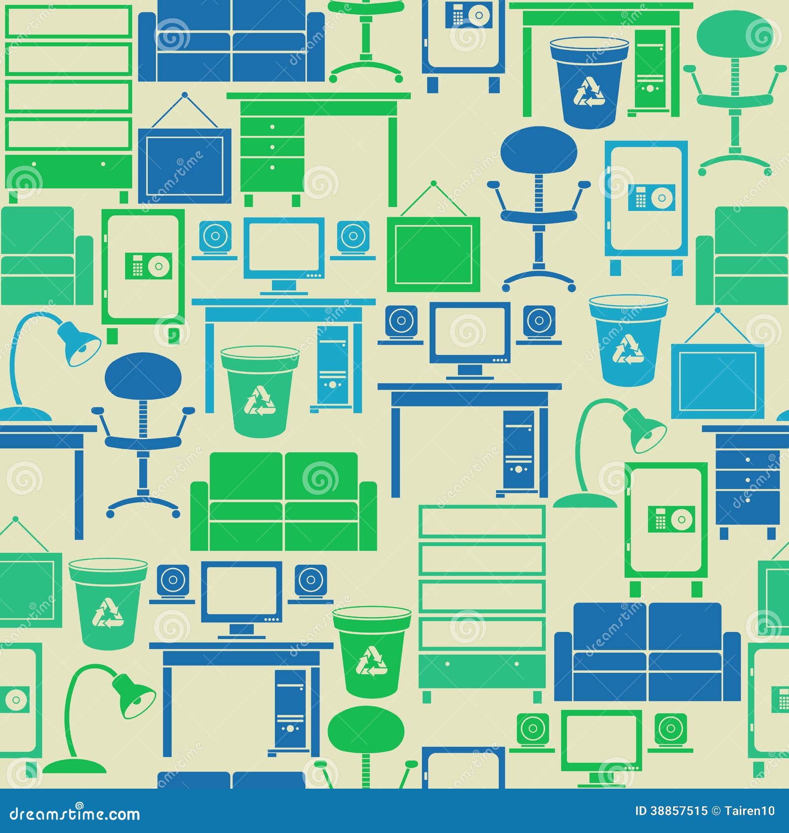 Seamless Pattern with Office Furniture Stock Vector - Illustration of ...