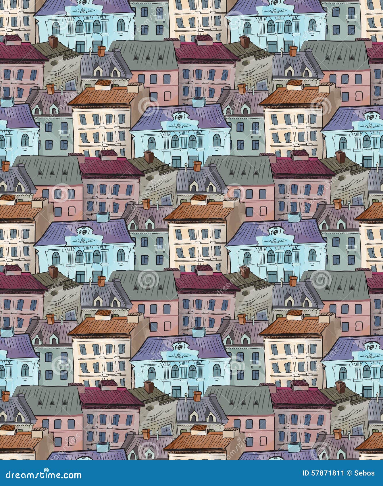 Seamless Pattern of the Old City Rooftops Stock Image - Image of design ...
