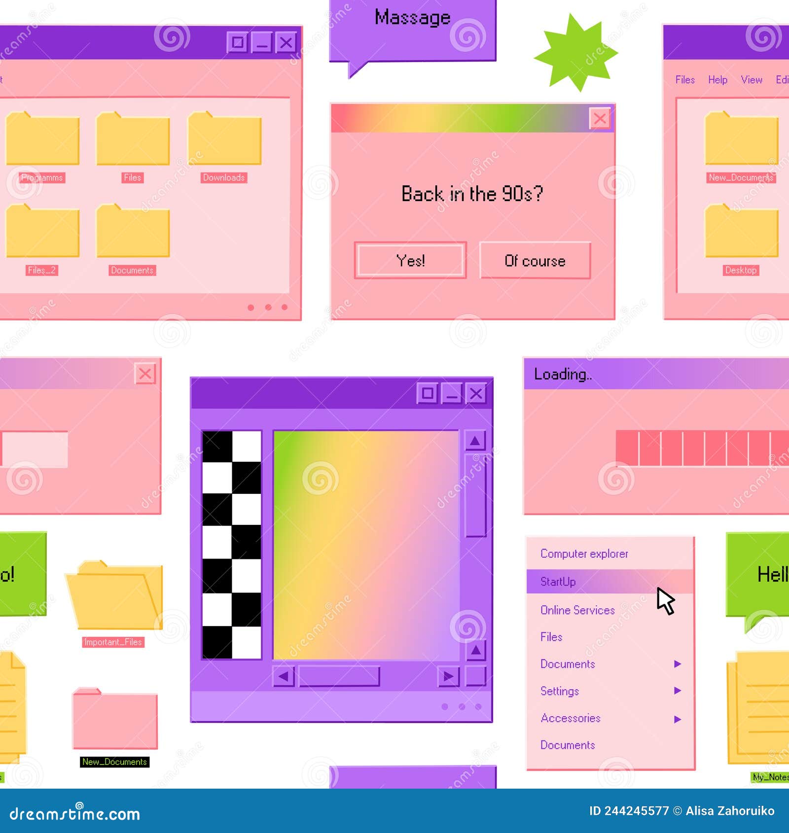 Seamless Pattern of Old Computer Windows. Retro Screen Panel with User ...