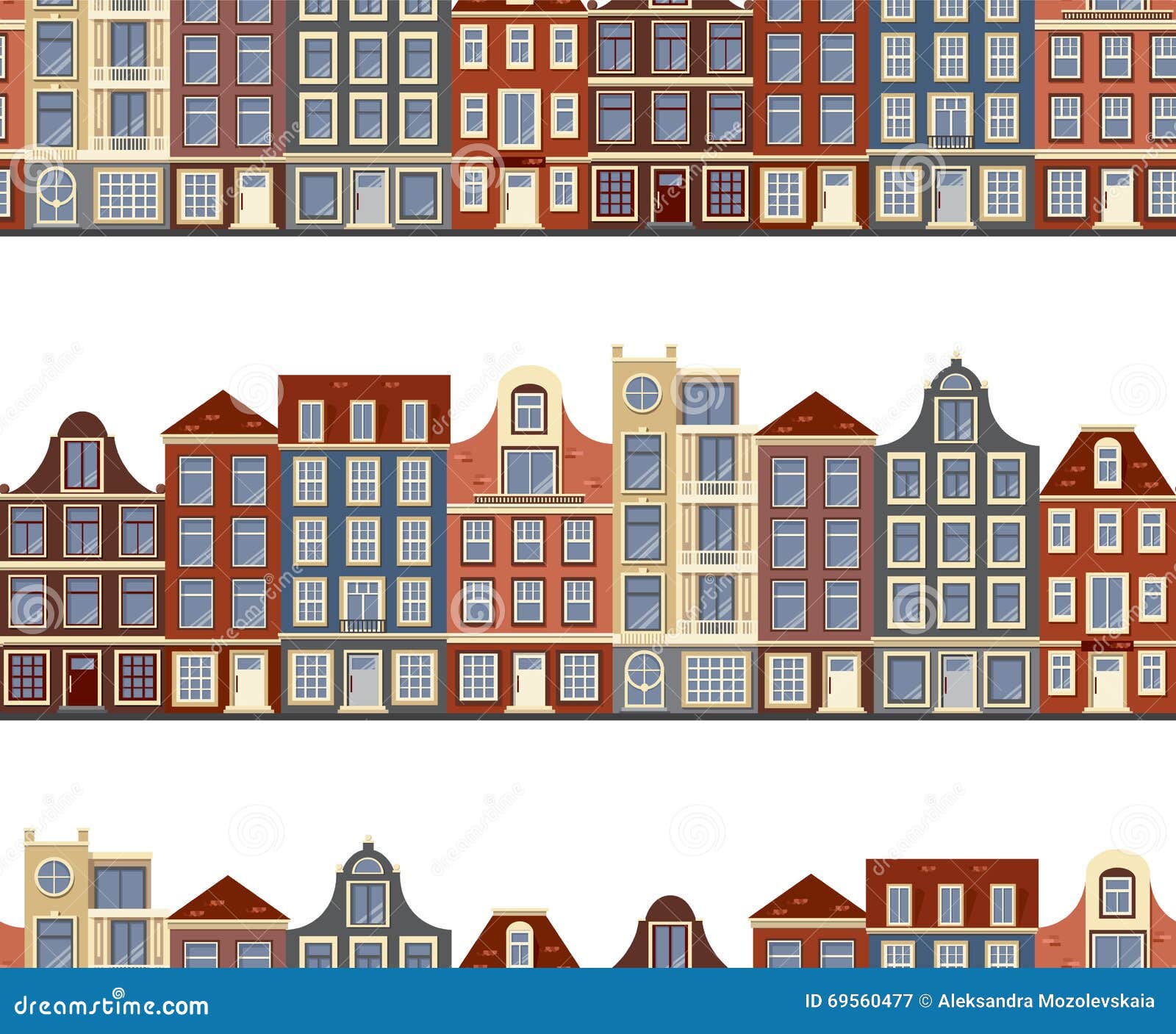 Seamless Pattern with Old Historic Buildings of Amsterdam. Flat Style ...