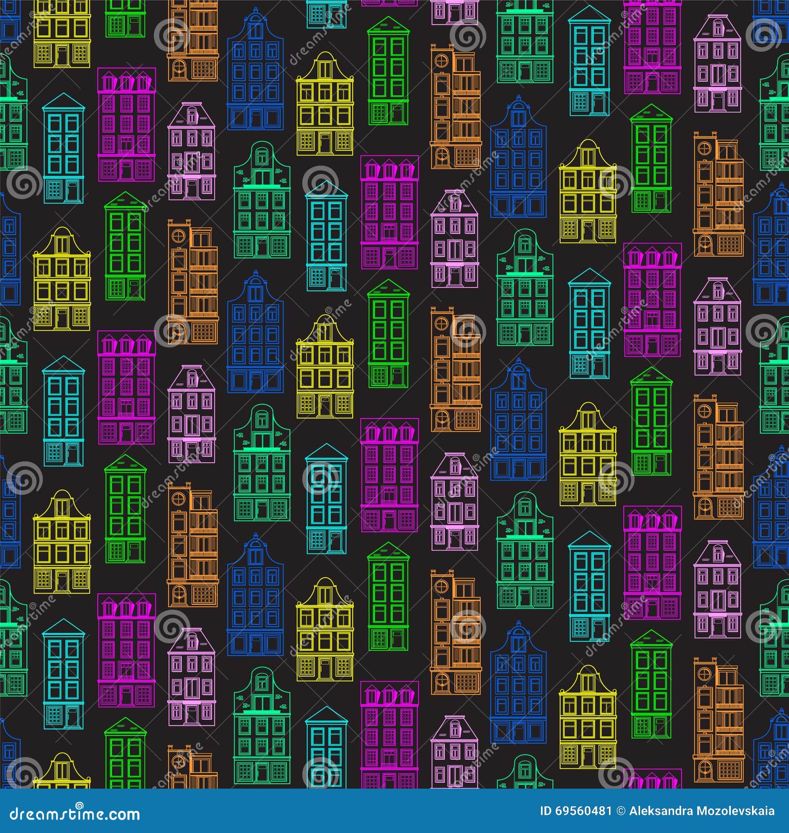 Seamless Pattern with Old Historic Buildings of Amsterdam. Flat Style ...