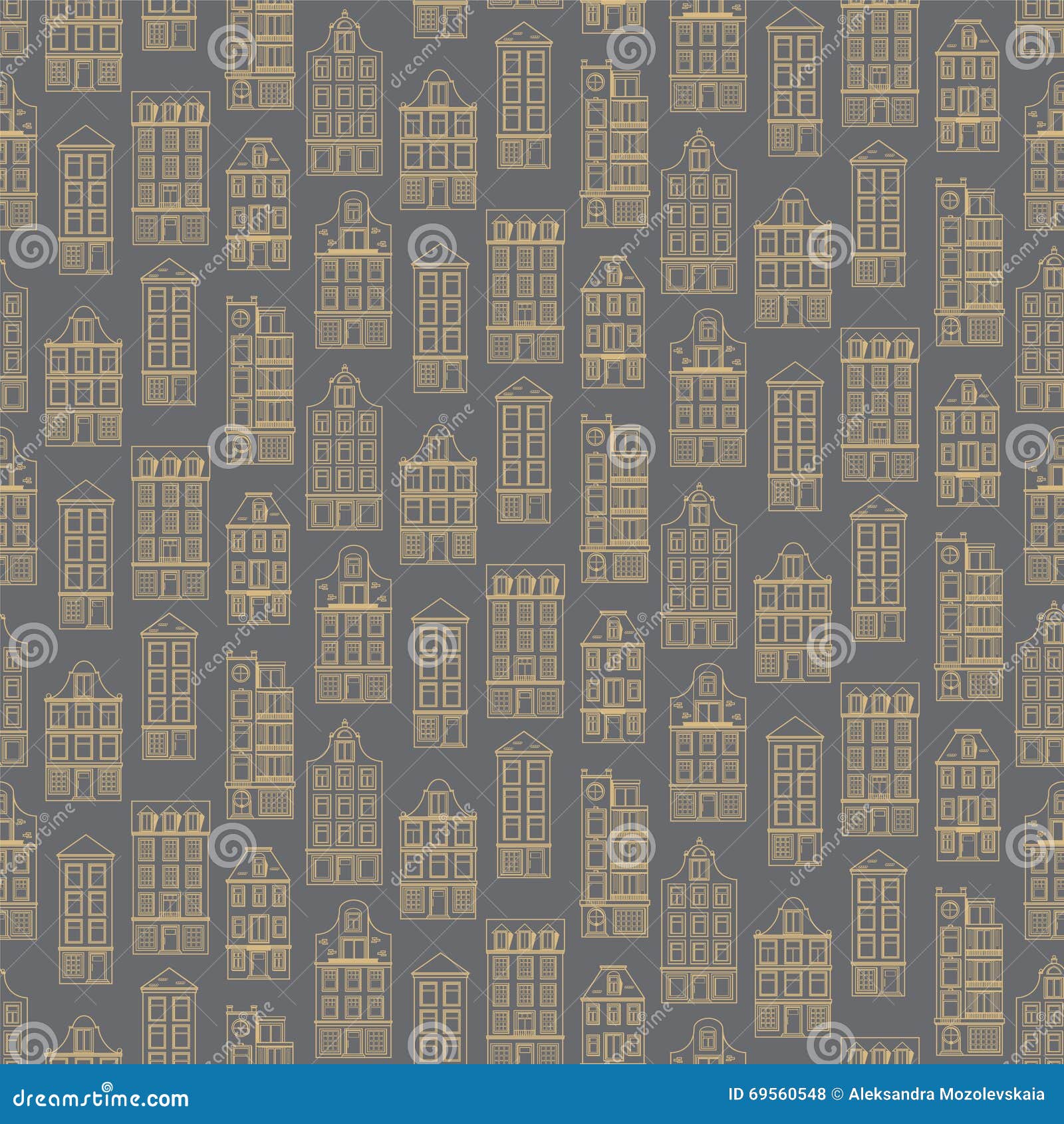 Seamless Pattern with Old Historic Buildings of Amsterdam. Flat Style ...