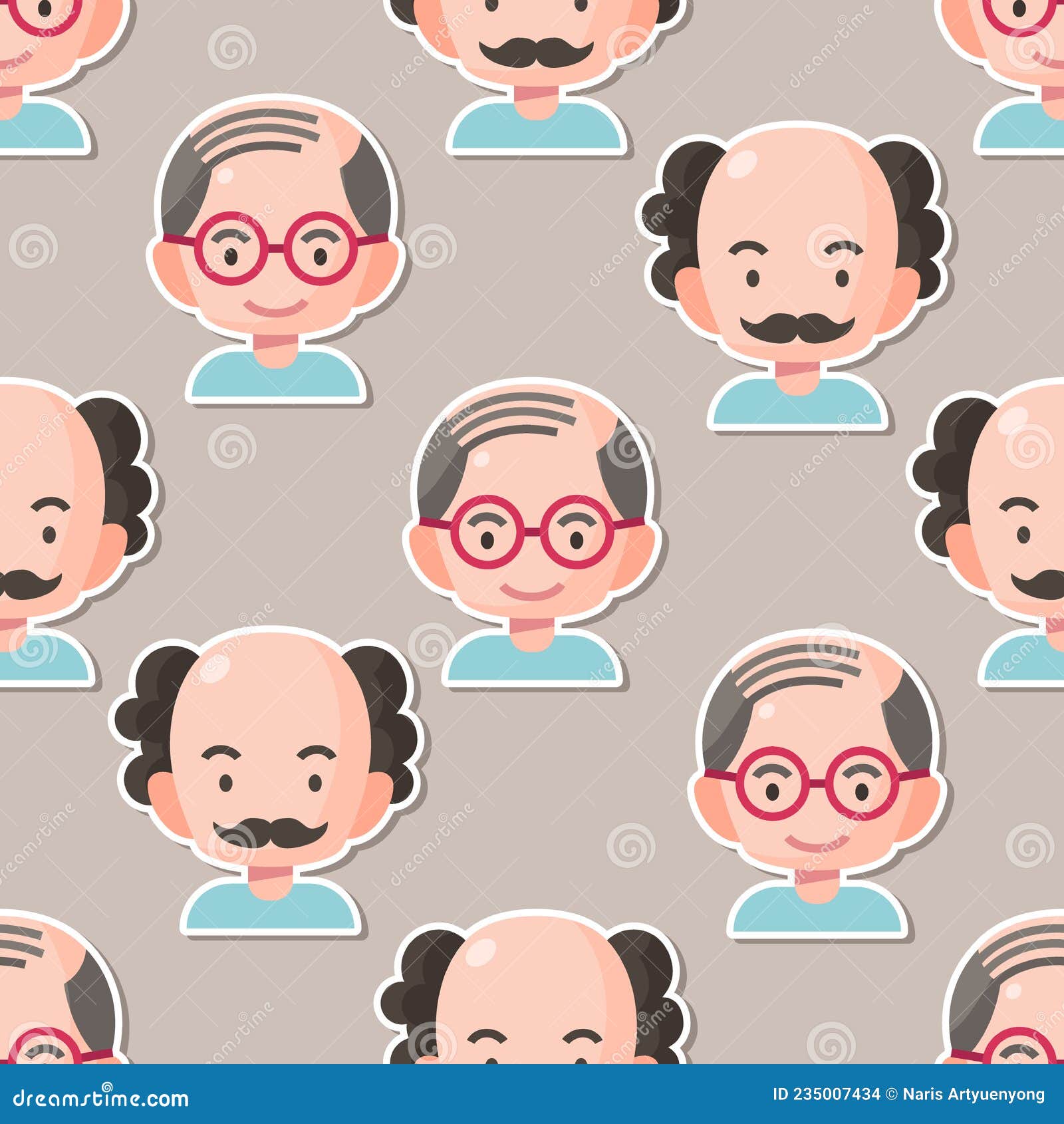 Seamless Pattern Old Man Character Flat Cartoon Stock Vector ...