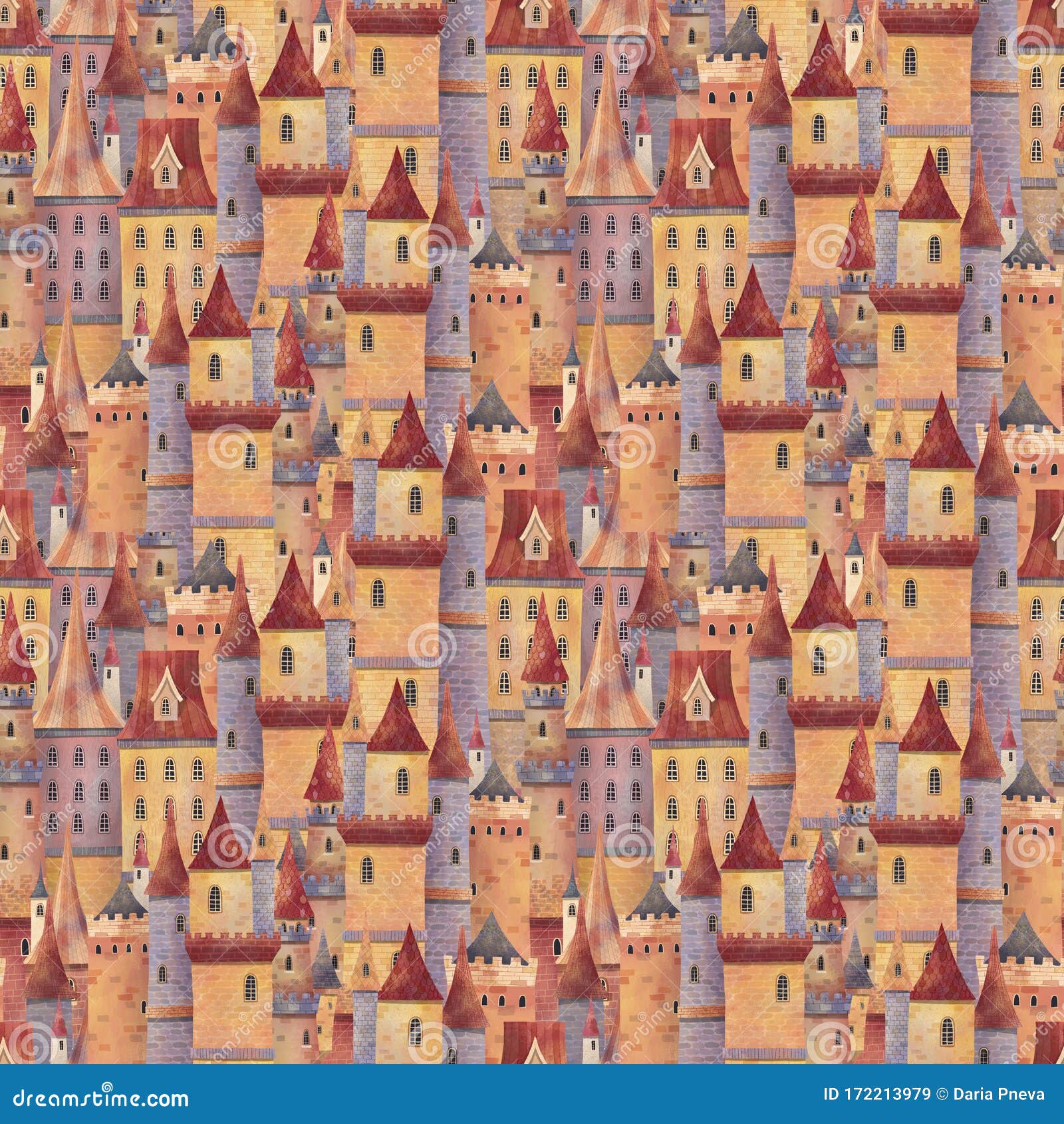 Seamless Pattern Old Medieval Castle. Stock Illustration - Illustration ...