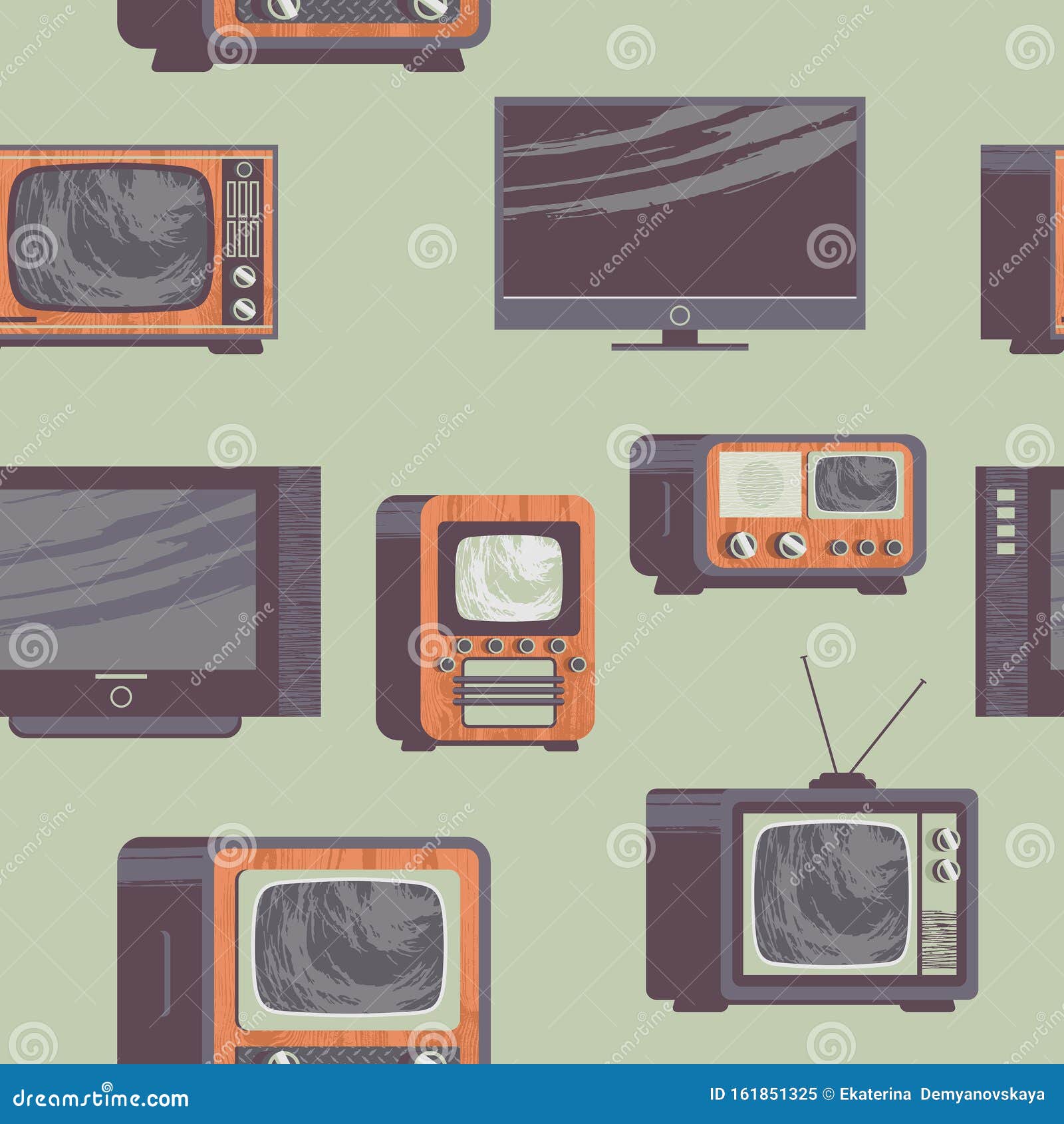 Seamless Pattern. Old and Modern TVs. Vector Illustration in Retro ...