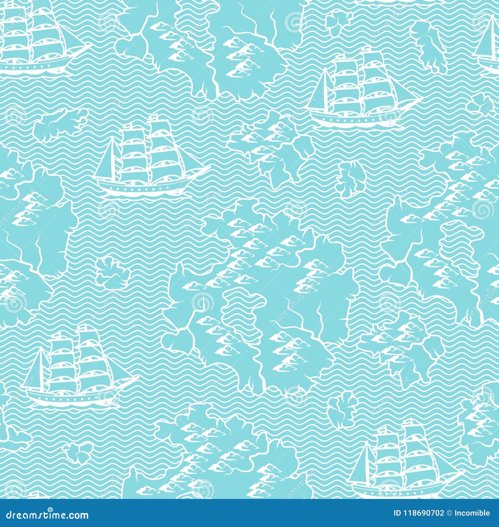 Seamless Pattern with Old Nautical Map. Stock Vector - Illustration of ...