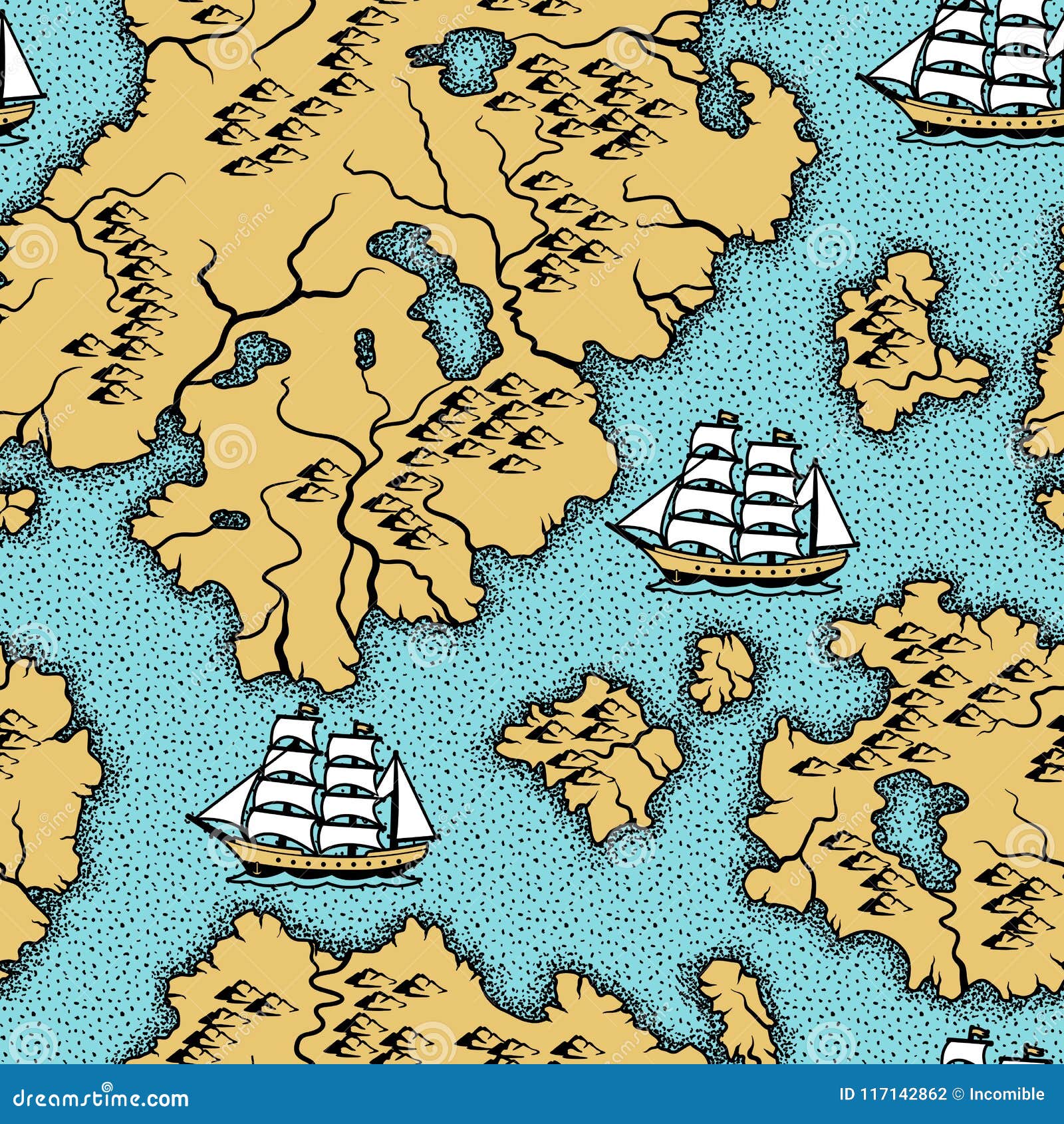 Seamless Pattern with Old Nautical Map. Stock Vector - Illustration of ...