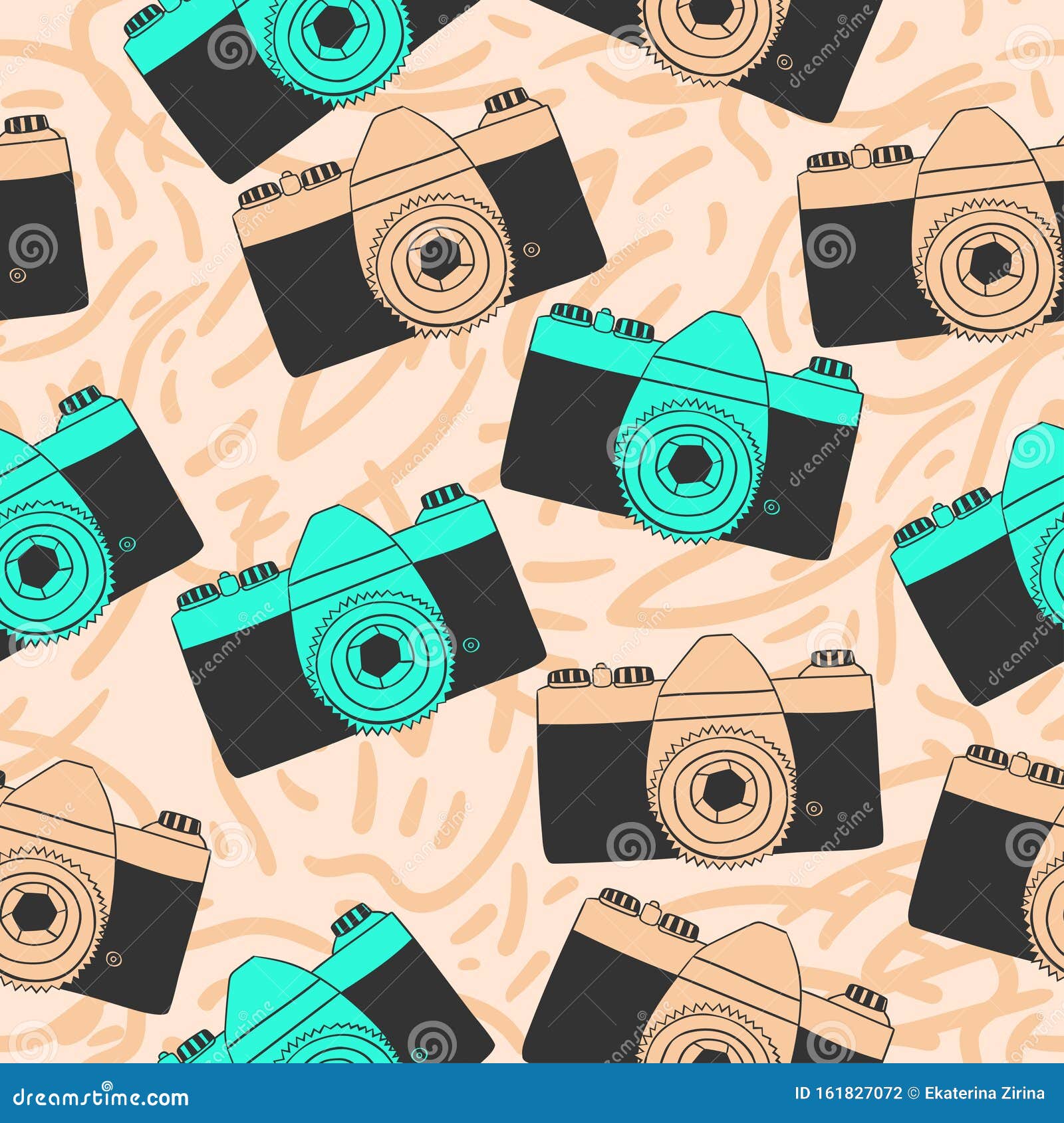 Seamless Pattern with Old Photo Cameras in Doodle Style Stock ...