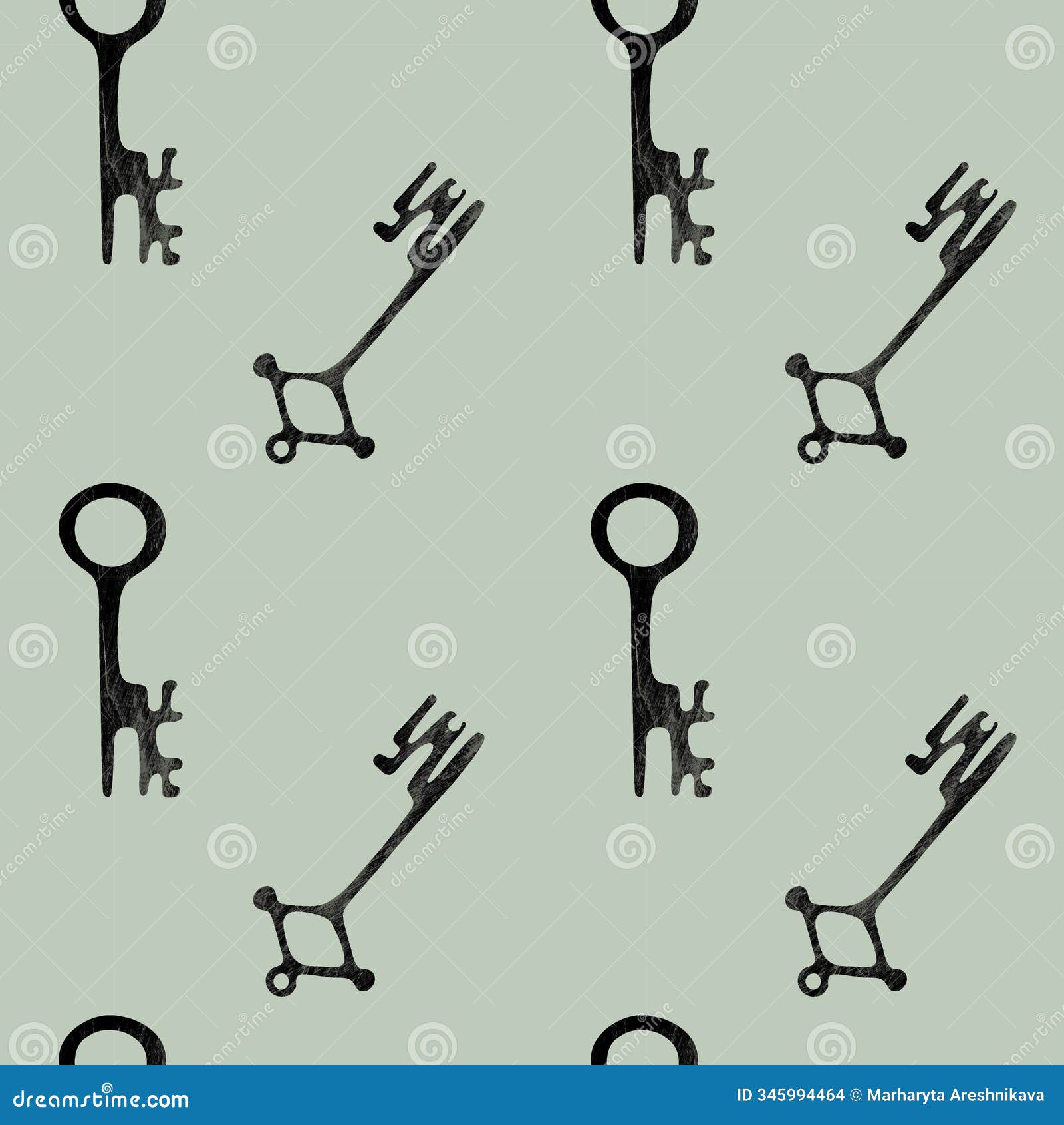 Seamless Pattern with Old Worn Keys, Hand Drawn Key with Vintage ...