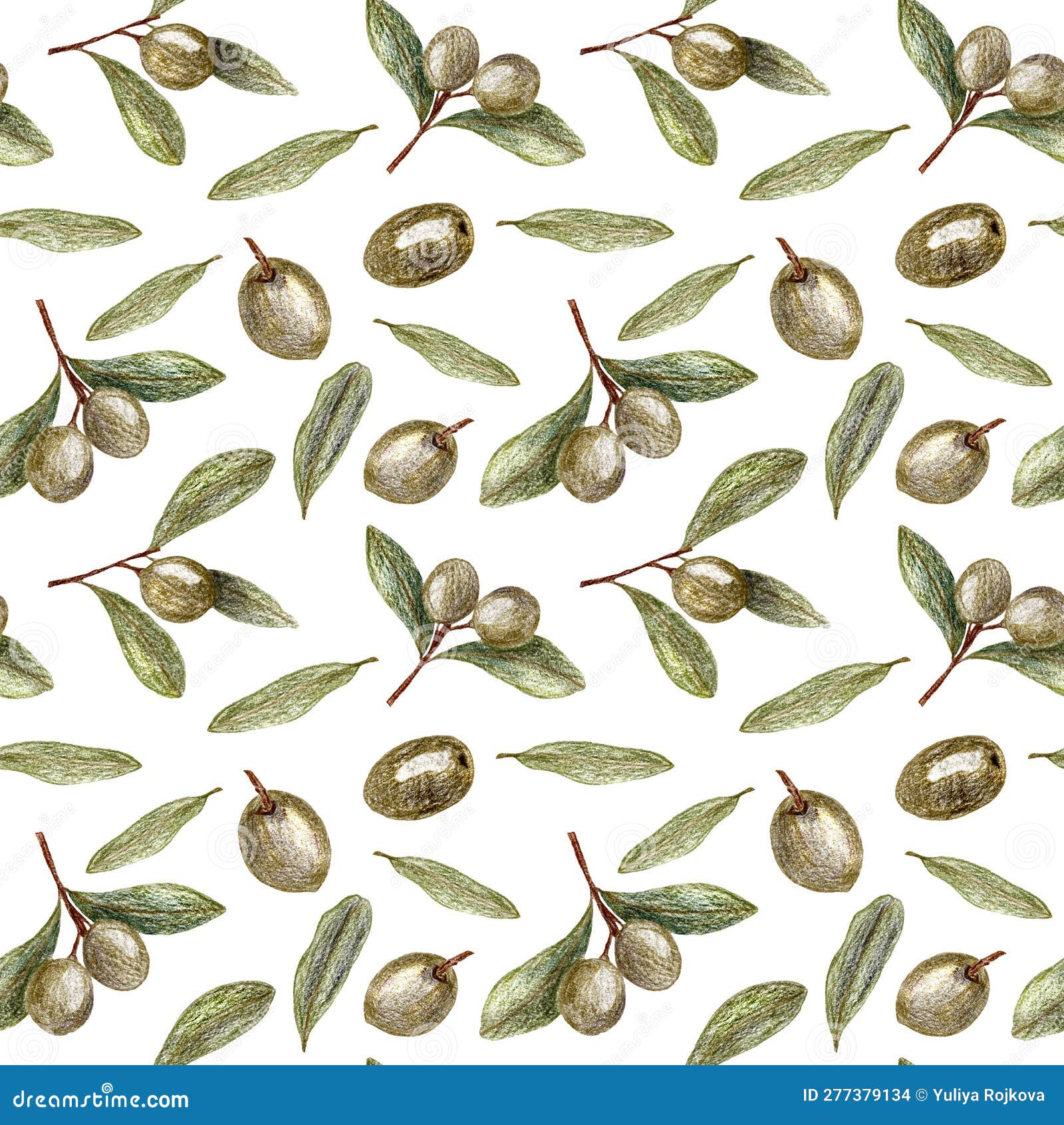 Seamless Pattern of Olives and Olive Branches. Hand Drawn Graphic Style ...