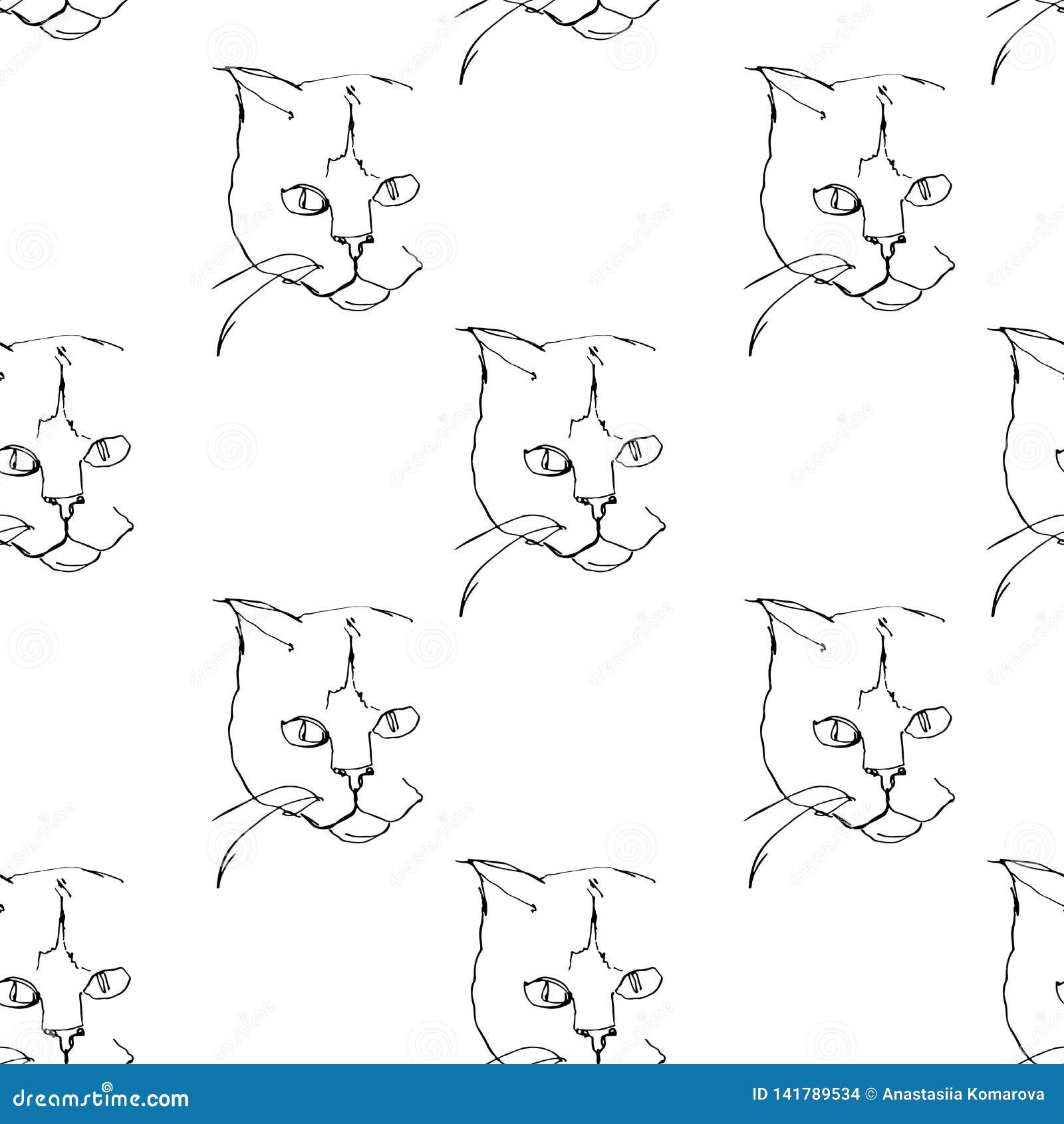 Seamless Pattern. One Continuous Line Drawing of Cat. Minimalistic ...