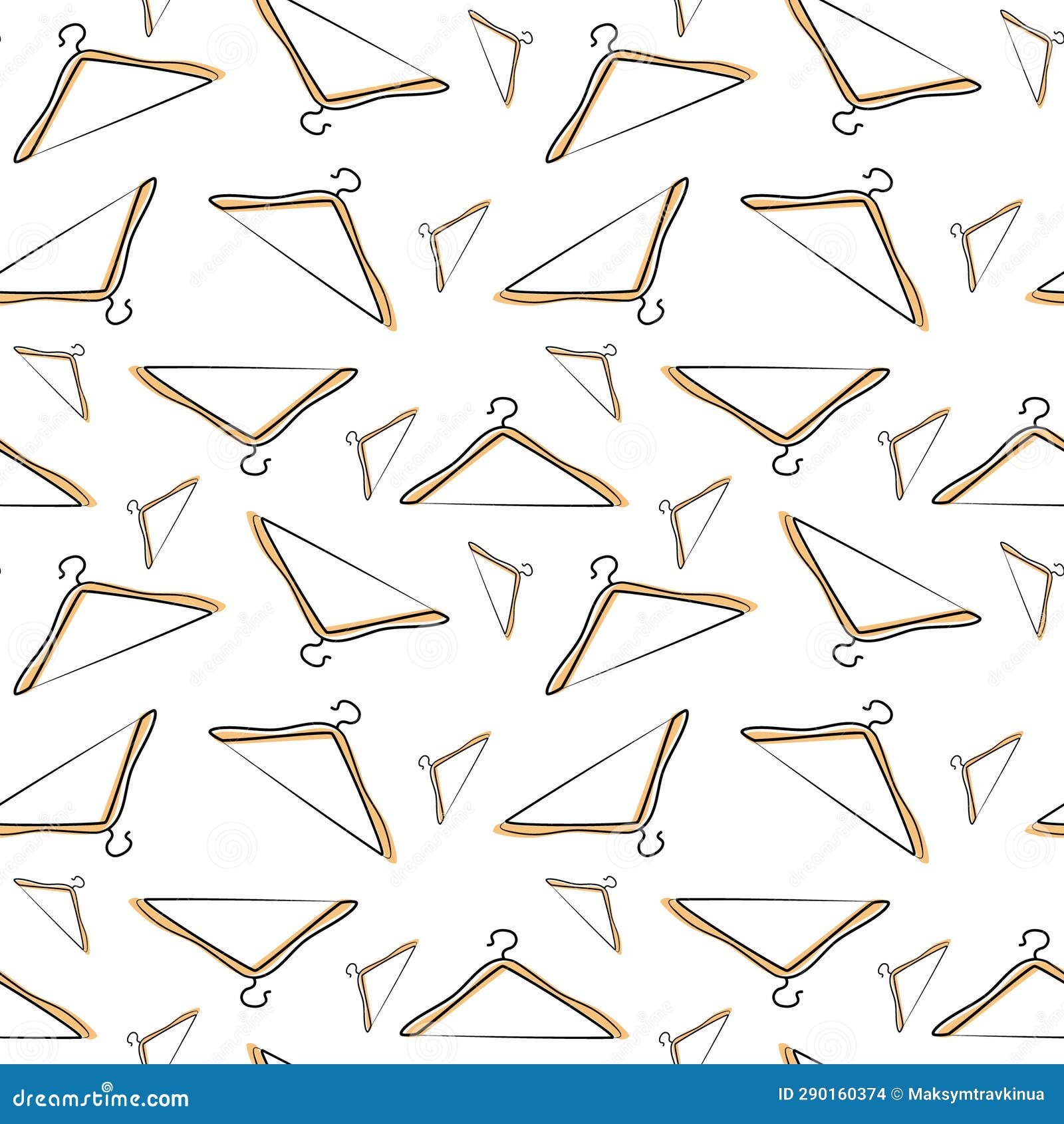 Seamless Pattern of One Line Drawing Clothes Hangers Stock Vector ...