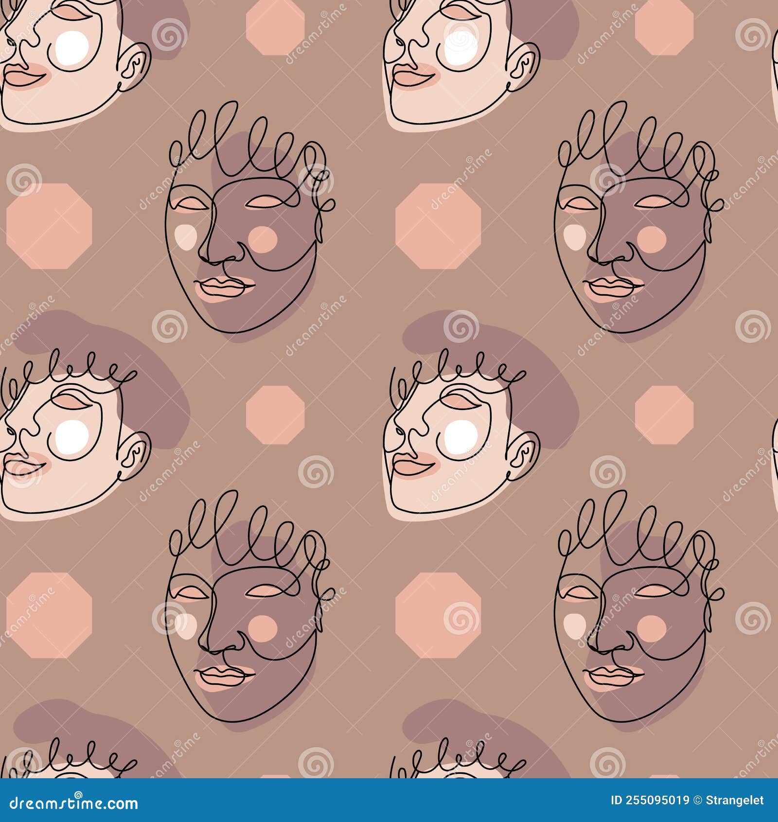 Seamless Pattern with One Single Line Drawings of Female Face and ... Seamless Pattern with One Single Line Drawings of Female Face and ...