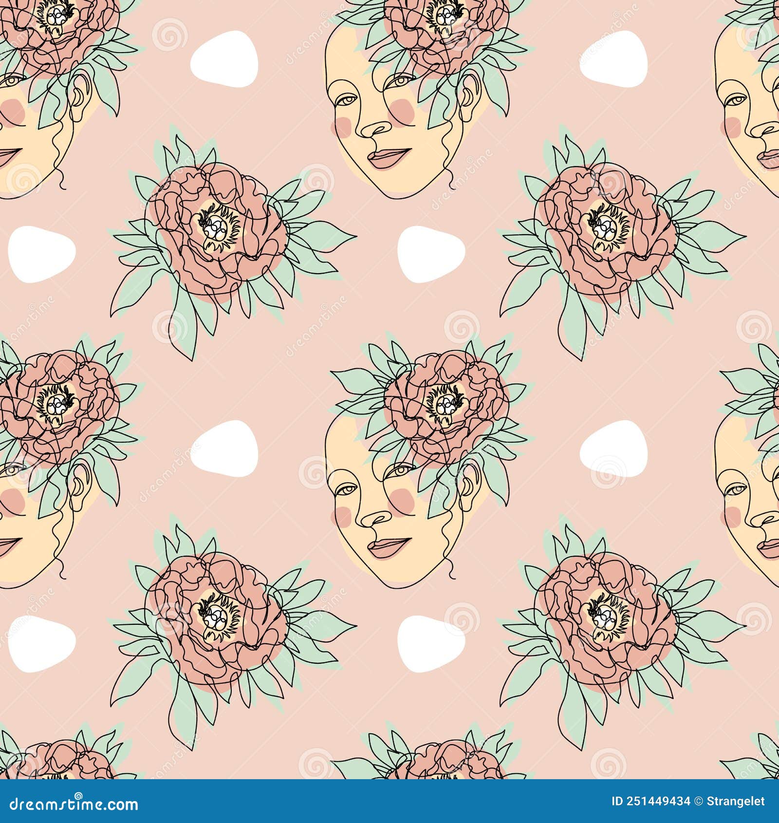 Seamless Pattern with One Single Line Drawings of Female Face and ... Seamless Pattern with One Single Line Drawings of Female Face and ...