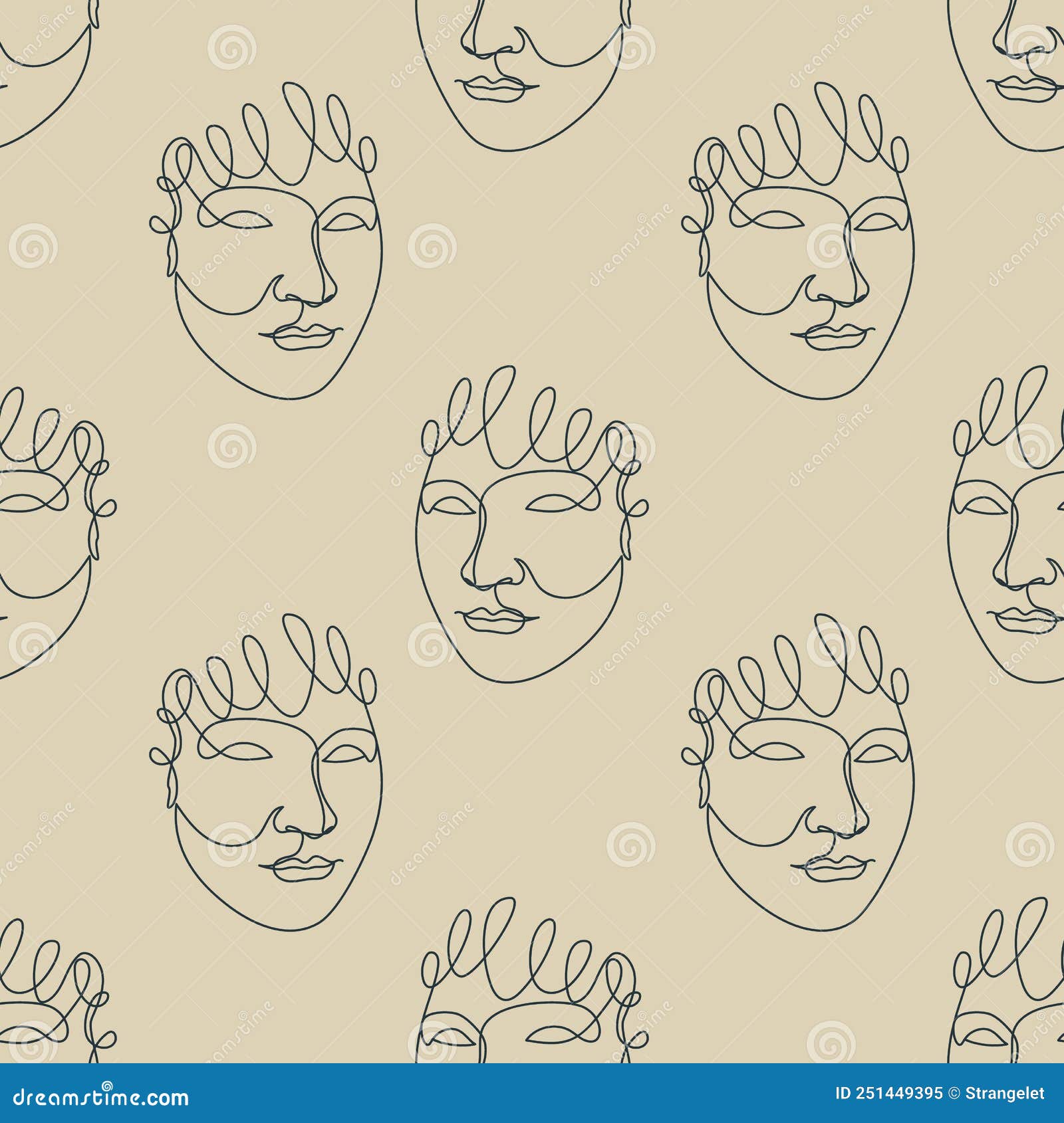 Seamless Pattern with One Single Line Drawings of Female Face Stock ... Seamless Pattern with One Single Line Drawings of Female Face Stock ...