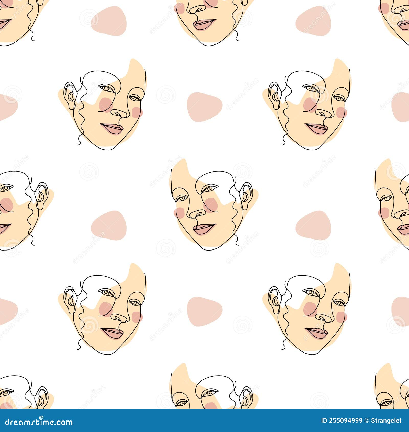Seamless Pattern with One Single Line Drawings of Female Face. Stock ... Seamless Pattern with One Single Line Drawings of Female Face. Stock ...