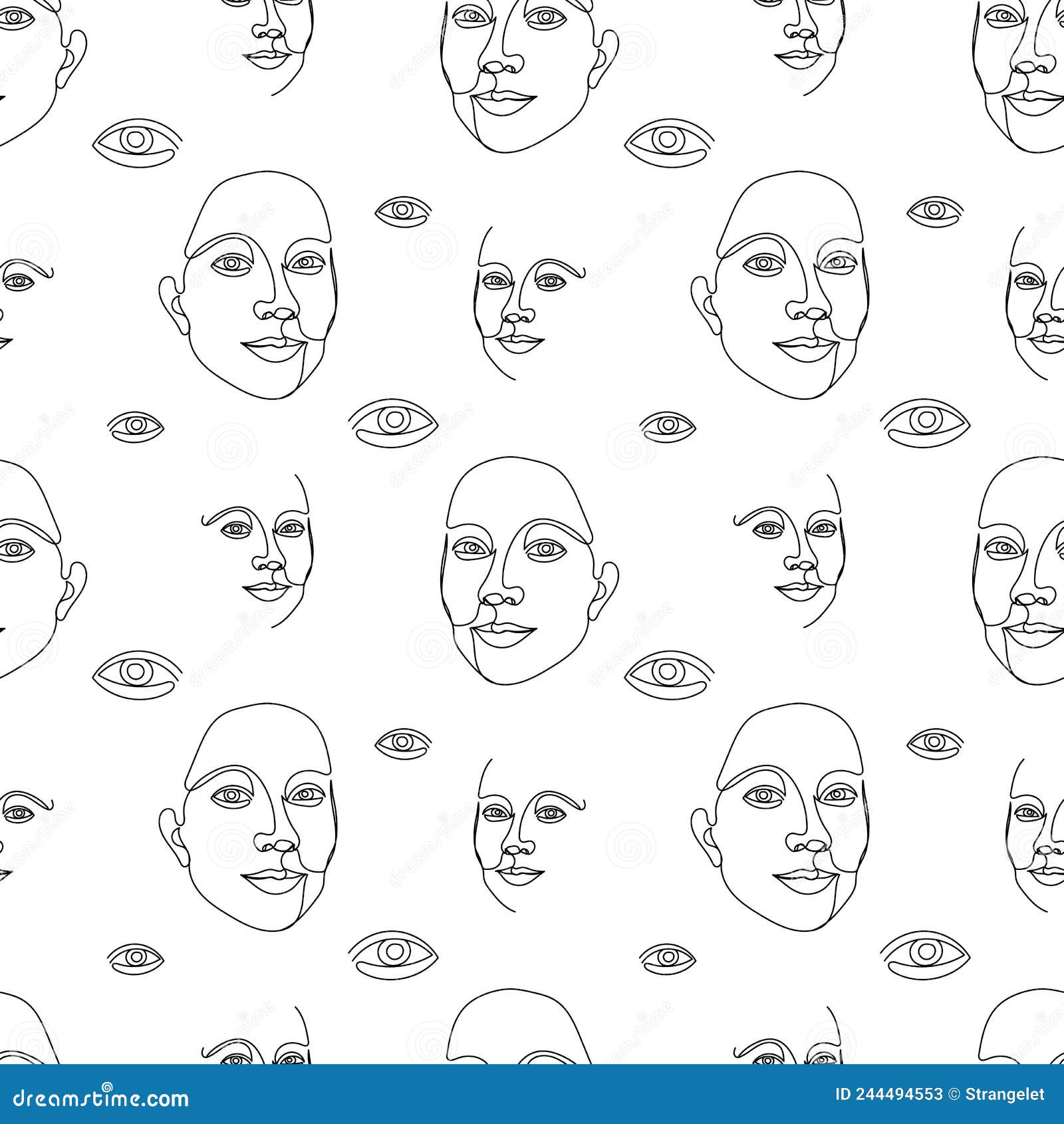 Seamless Pattern with One Single Line Drawings of Female Face. Stock ... Seamless Pattern with One Single Line Drawings of Female Face. Stock ...