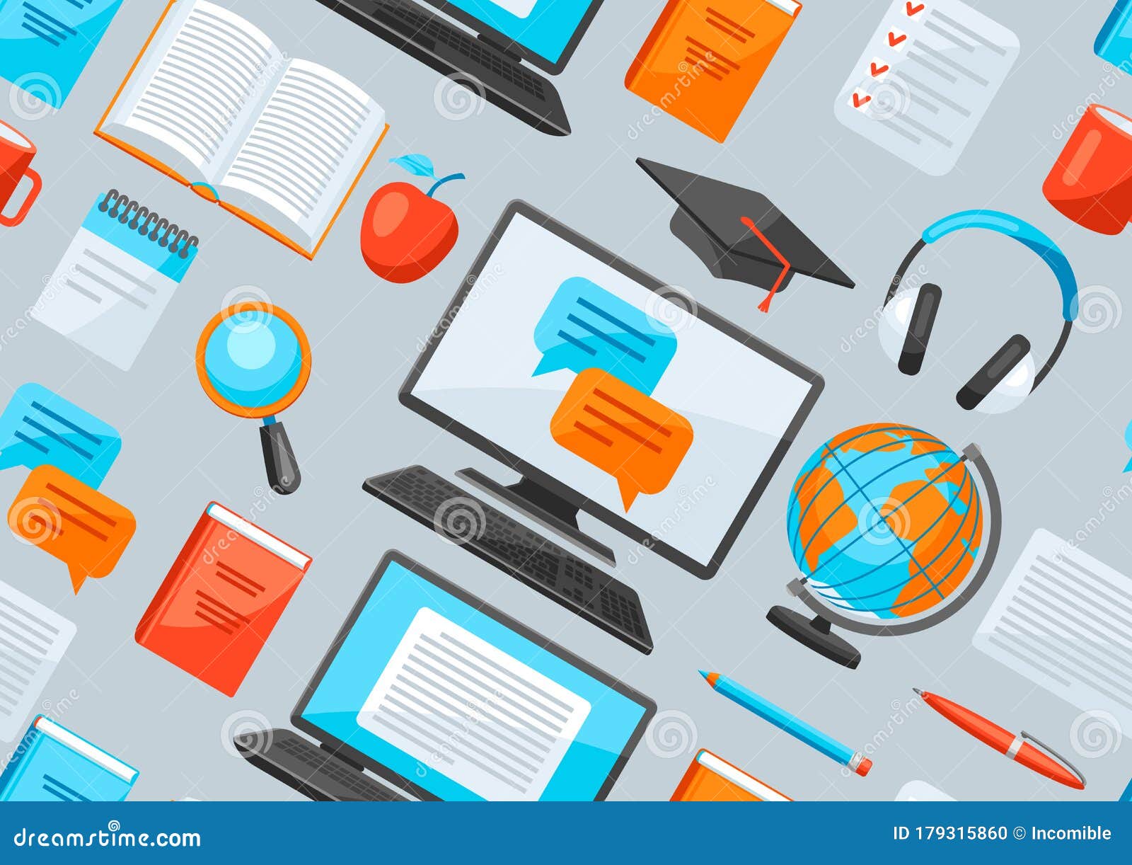 Seamless Pattern with Online Studying at Home Items. Distance Education ...