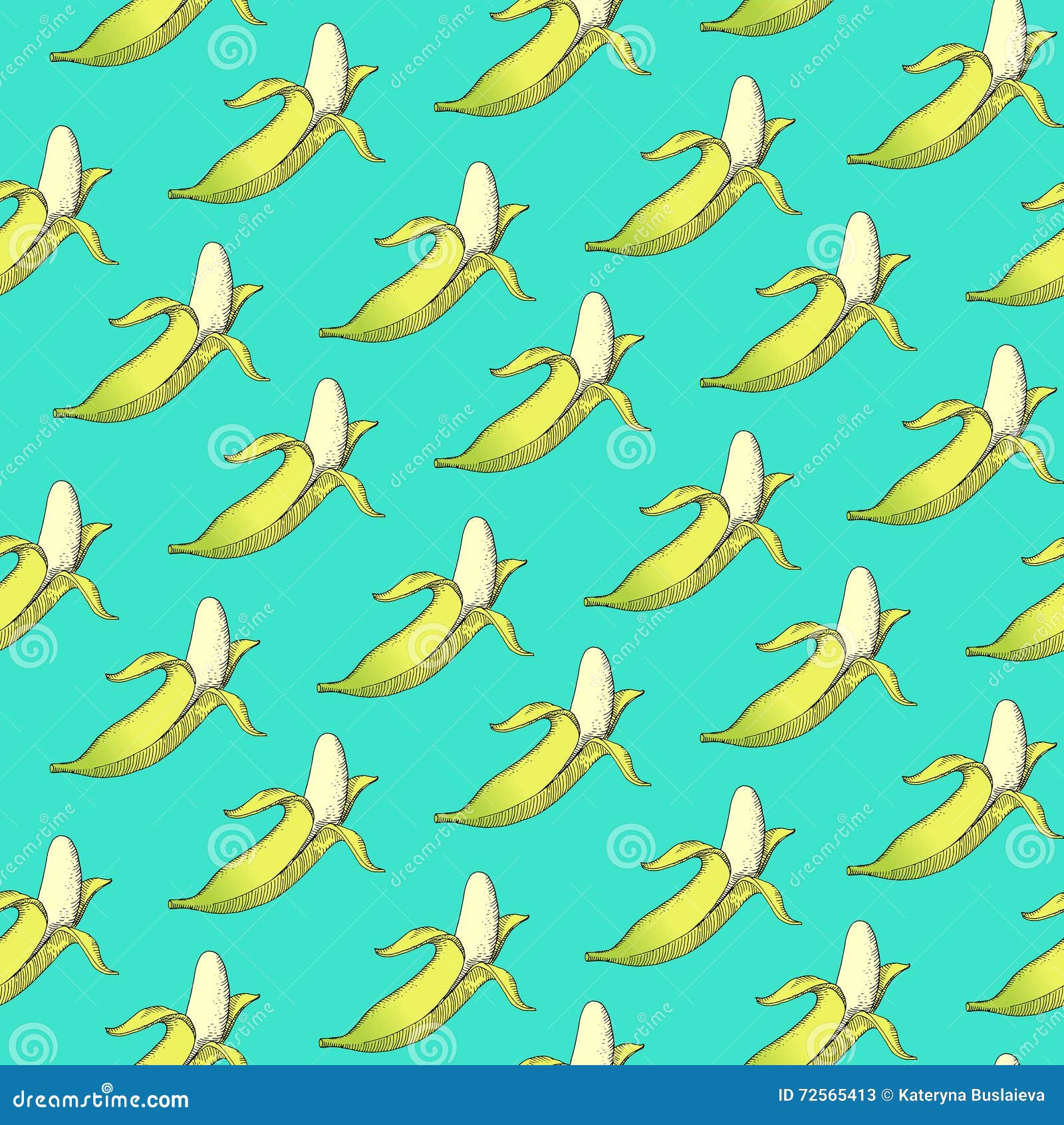 Seamless Pattern of Open Bananas Drawing in Engraving Style Stock ...