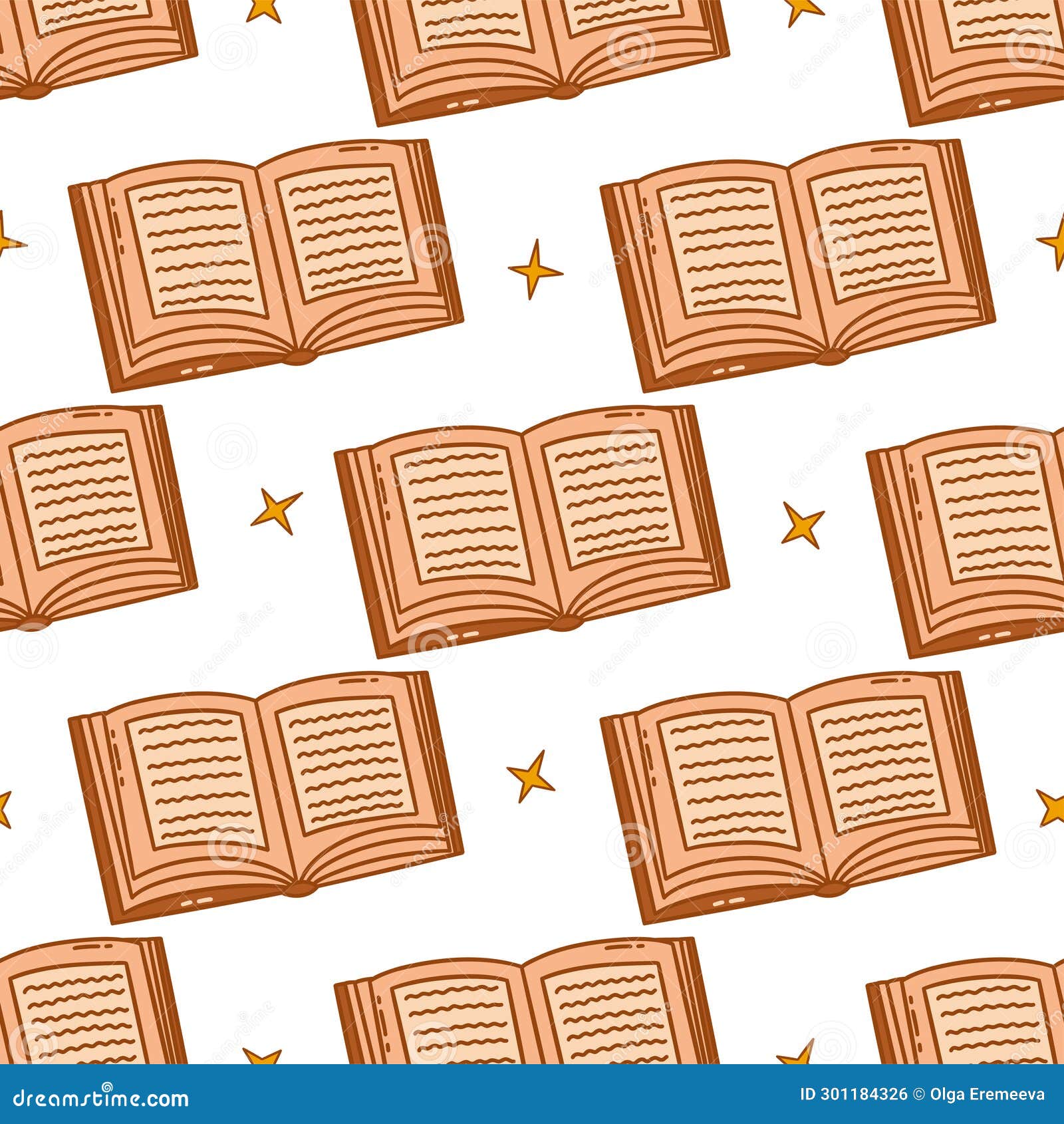 Seamless Pattern. Open Book with Stars. Vector Print Stock Vector ...
