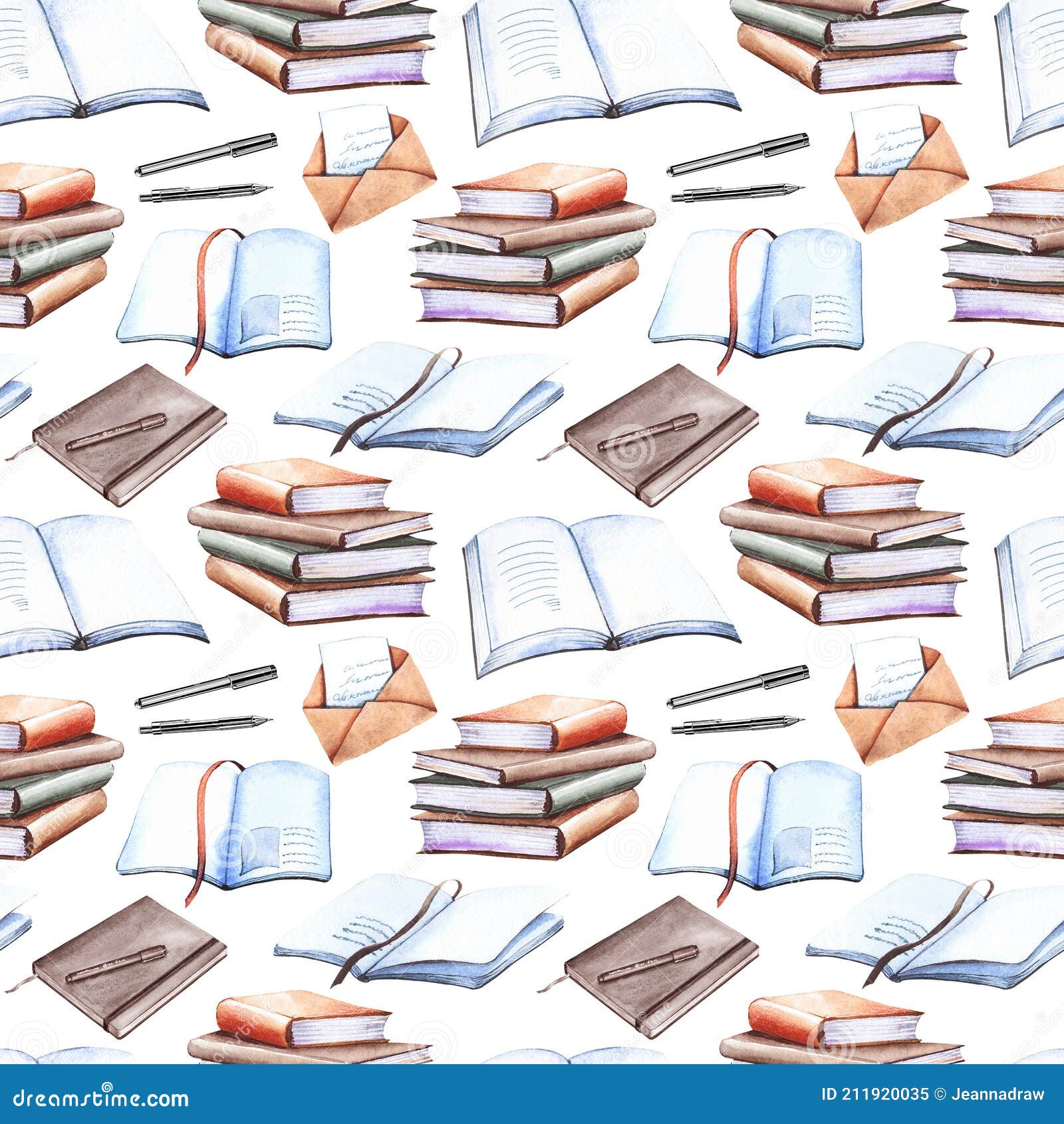 Seamless Pattern with Open Books, Stacks and Envelopes. Stock ...