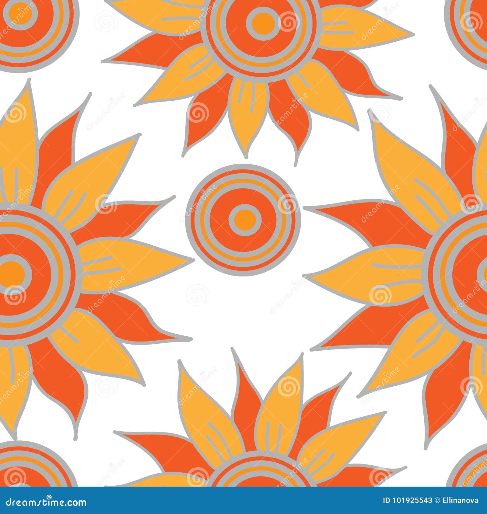 Seamless Pattern with Orange Abstract Flower Isolated on the White ...
