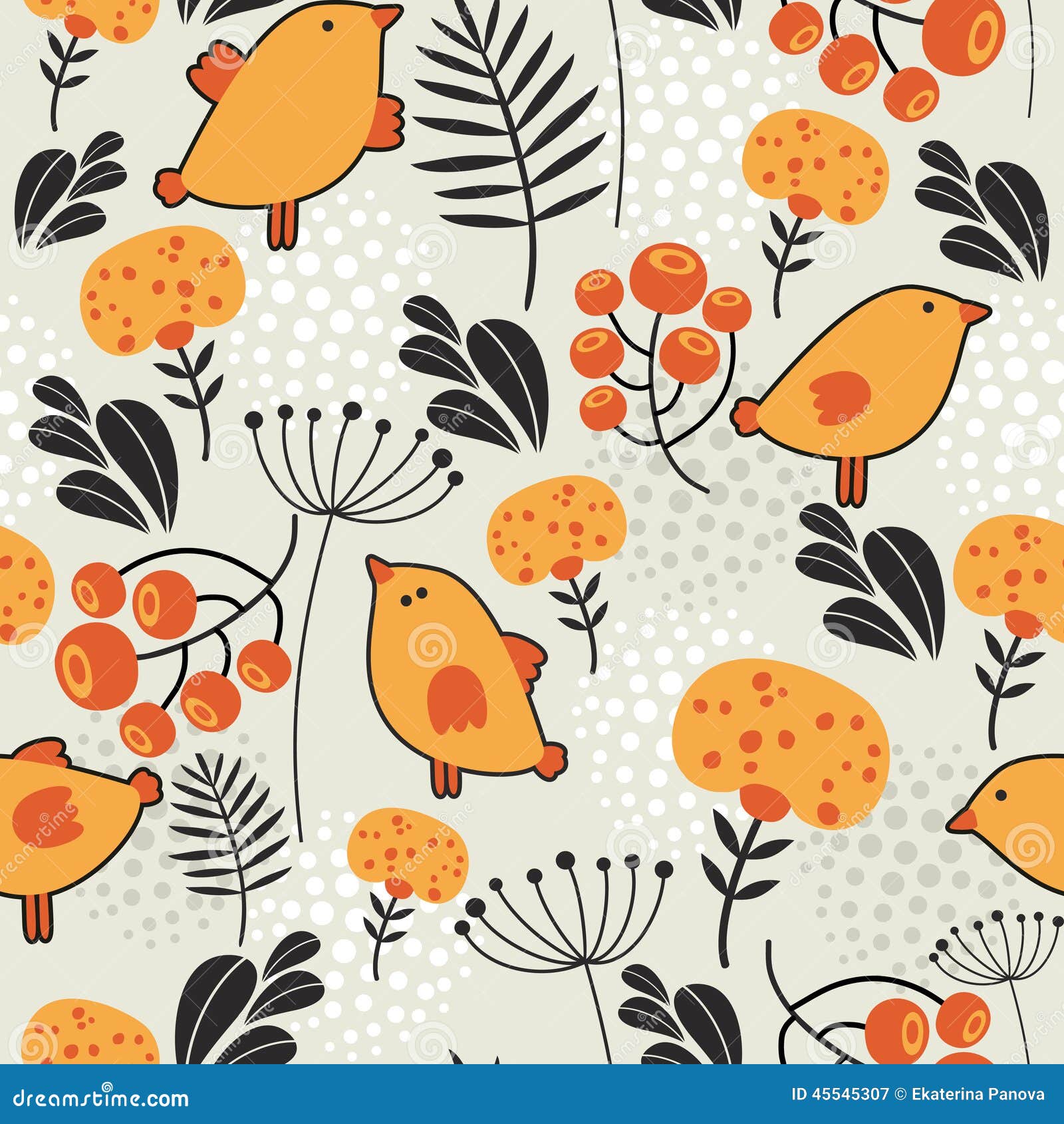 Seamless Pattern with Orange Birds. Stock Vector - Illustration of ...