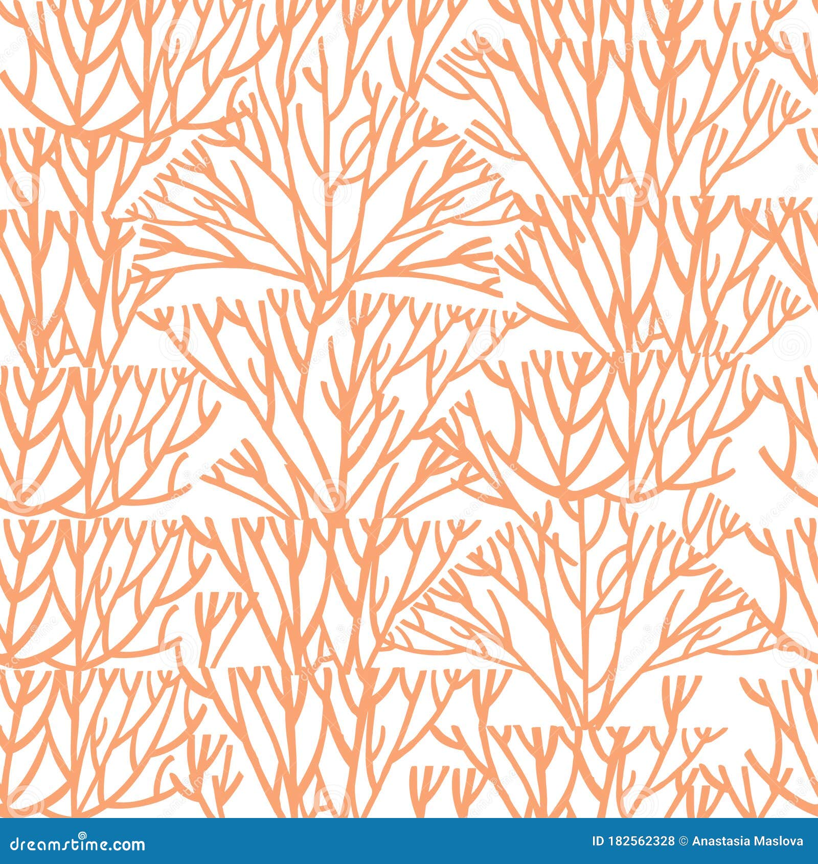 Seamless Pattern of Orange Coral Seaweeds Silhouettes Flat Vector ...