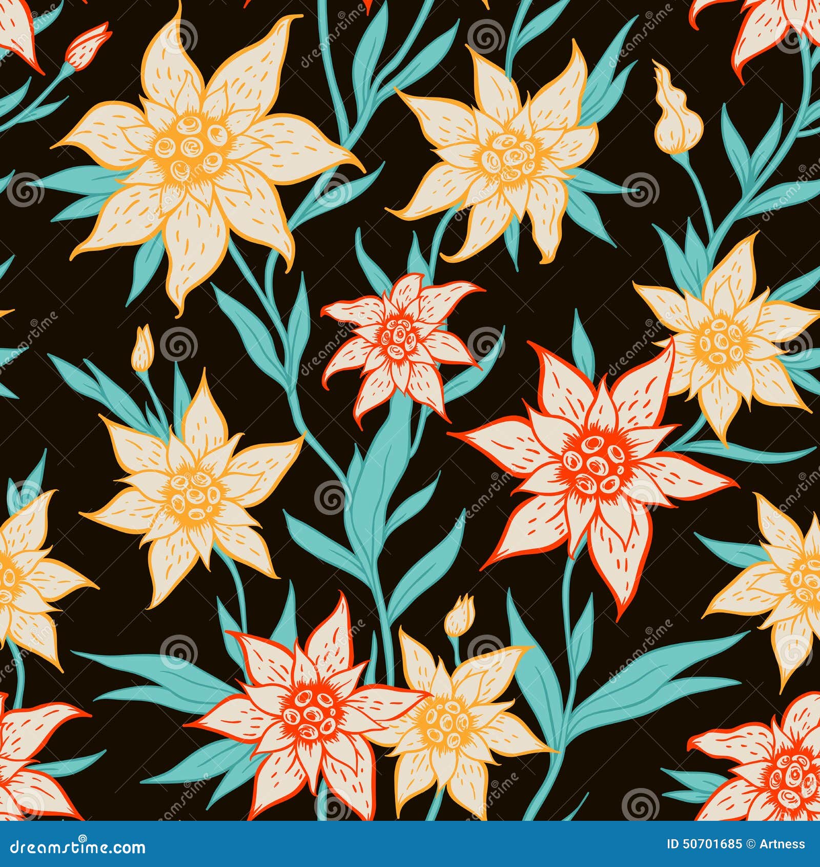 Seamless Pattern with Orange Flowers Stock Vector - Illustration of ...