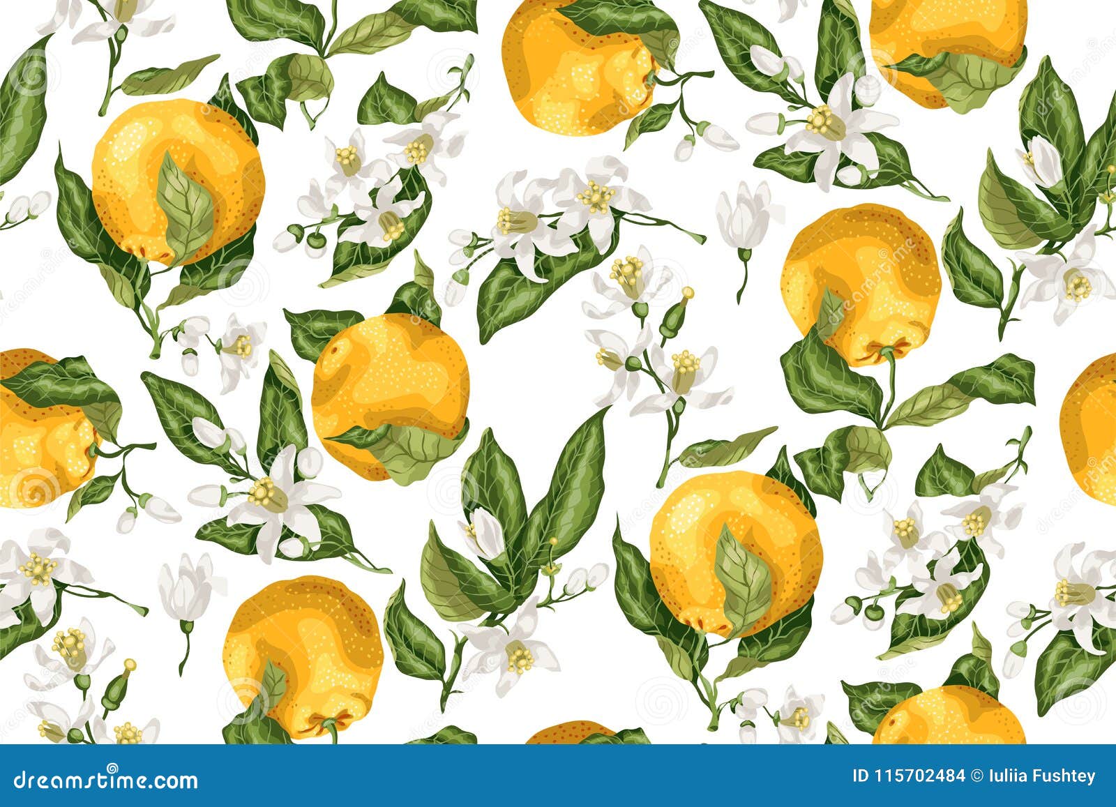 Seamless Pattern with Orange Fruit Tree Branches, Fruits and Flo Stock ...