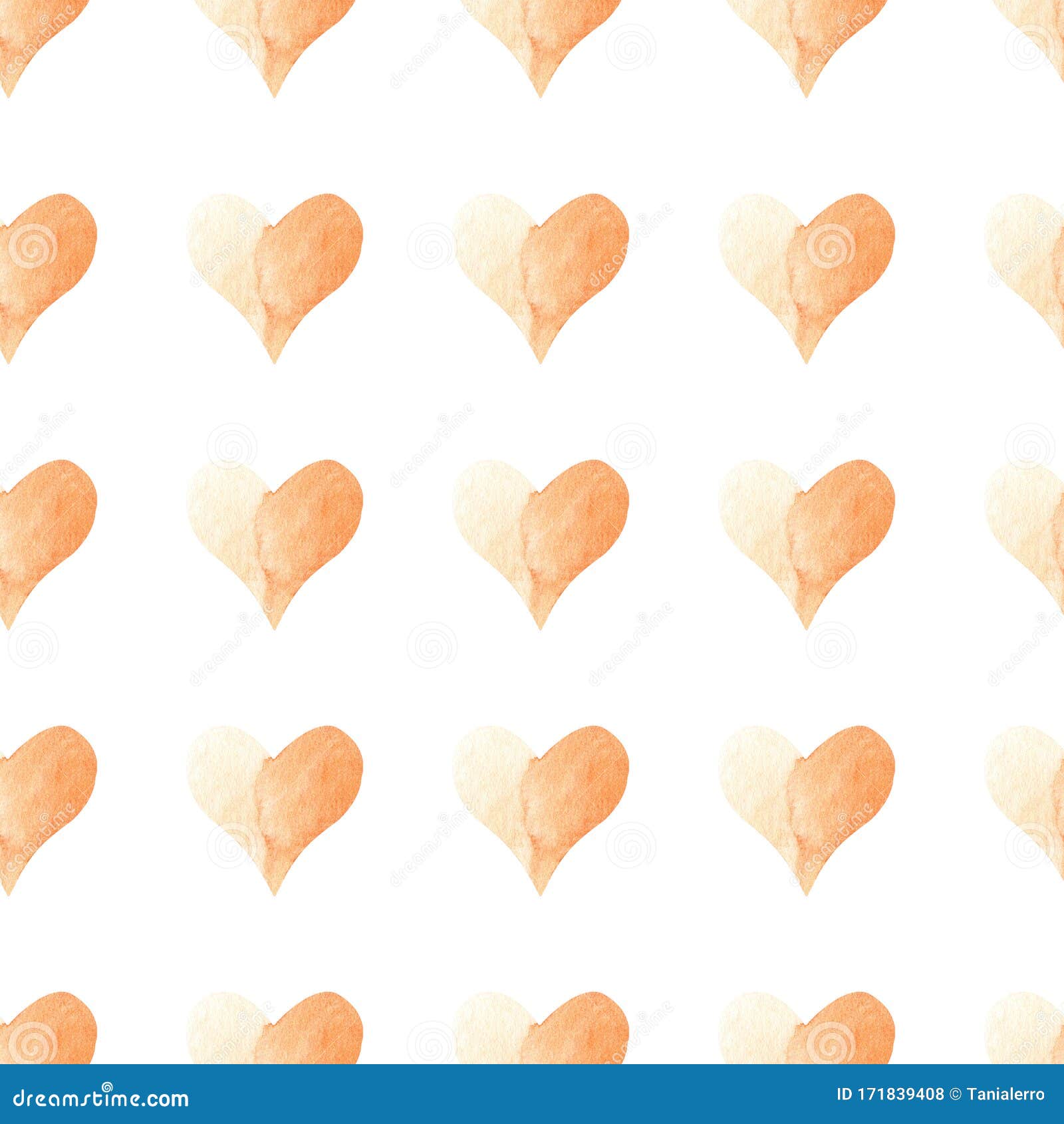Seamless Pattern with Orange Hearts. Hand Drawn Raster Illustration ...
