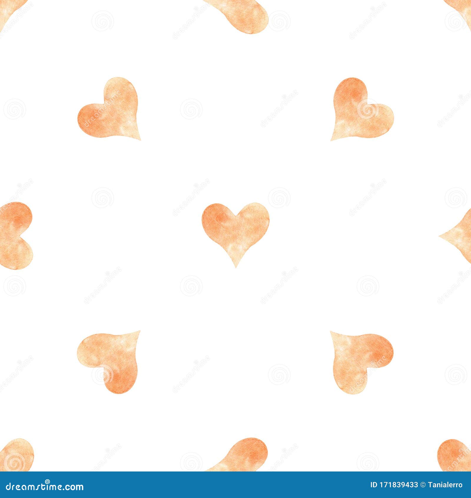 Seamless Pattern with Orange Hearts. Hand Drawn Raster Illustration ...