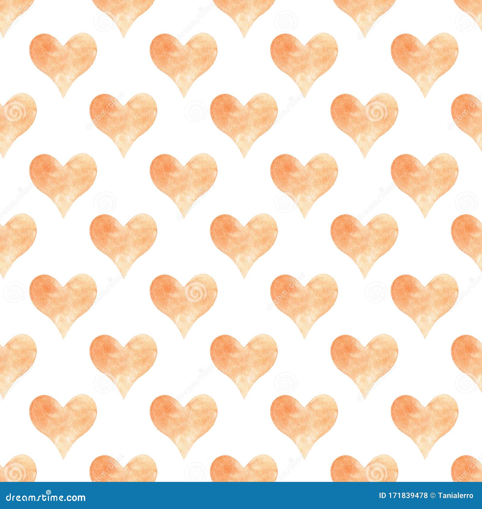 Seamless Pattern with Orange Hearts. Hand Drawn Raster Illustration ...