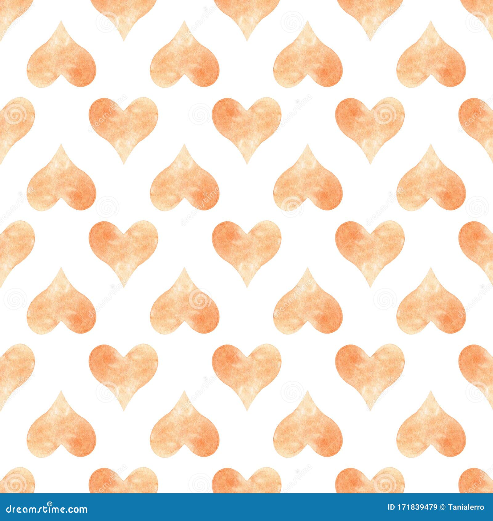 Seamless Pattern with Orange Hearts. Hand Drawn Raster Illustration ...