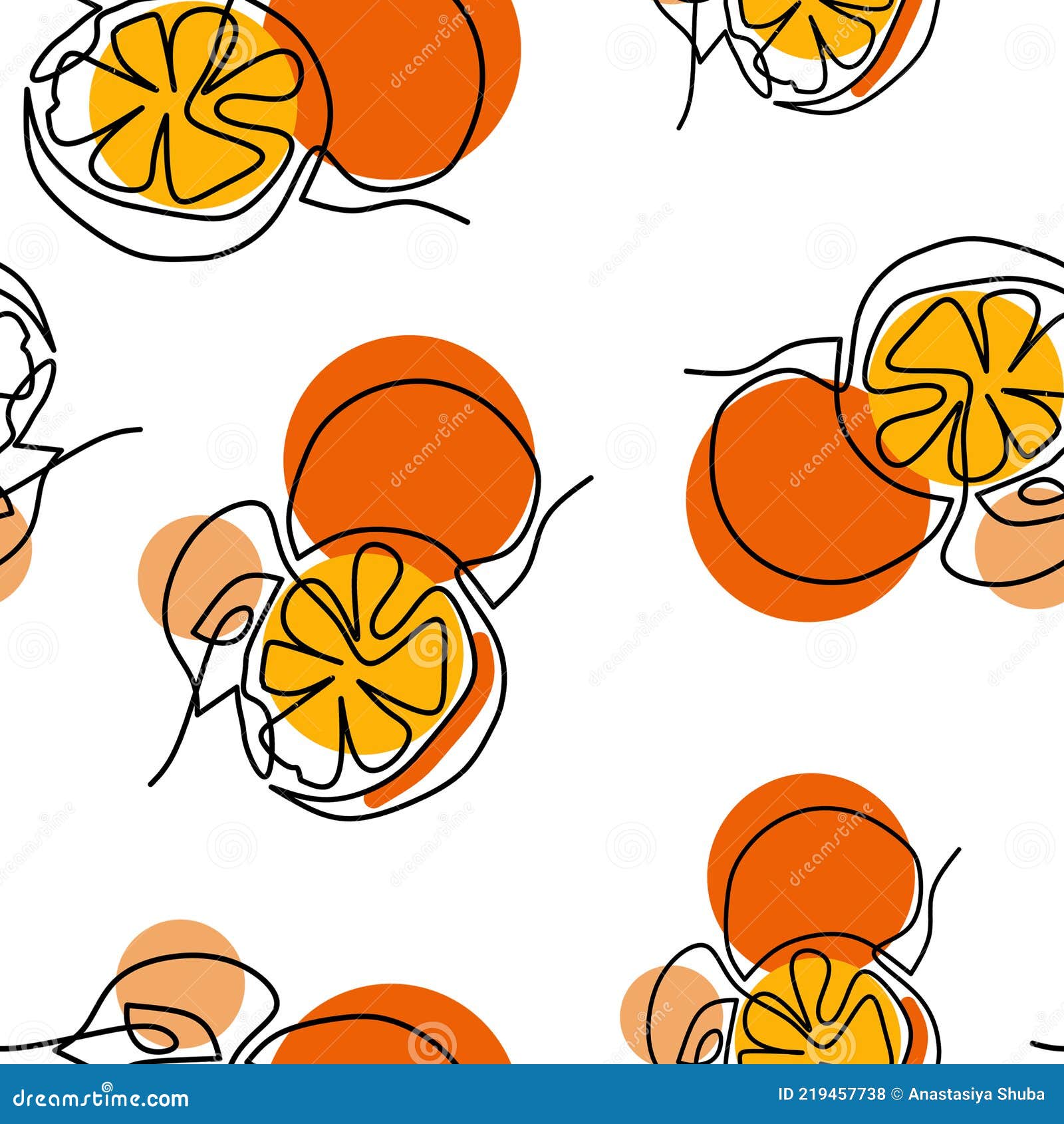 Seamless Pattern with Orange, Line Art Illustration Stock Illustration ...