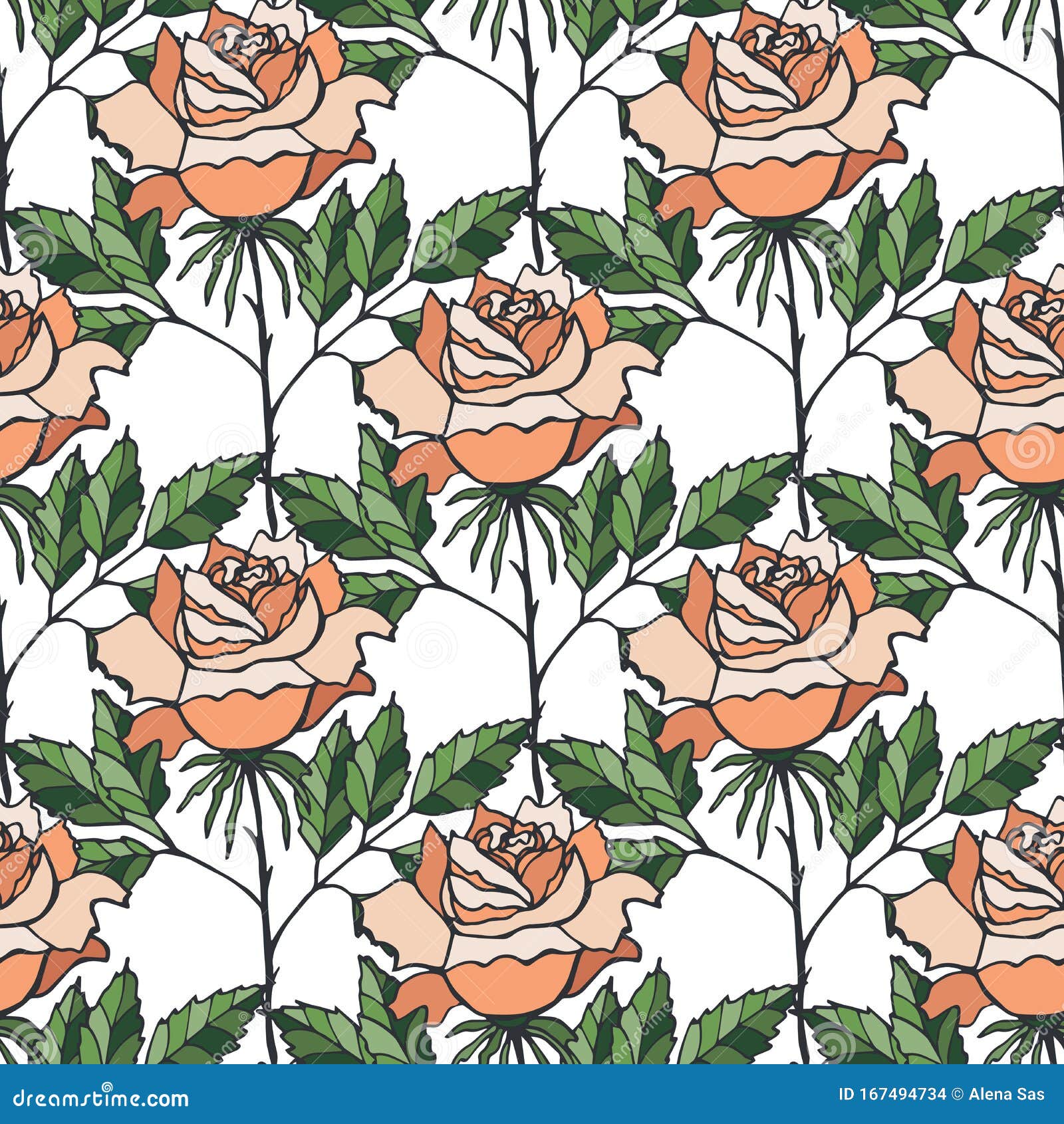 Seamless Pattern of Orange Roses. Endless Texture. Stock Vector ...