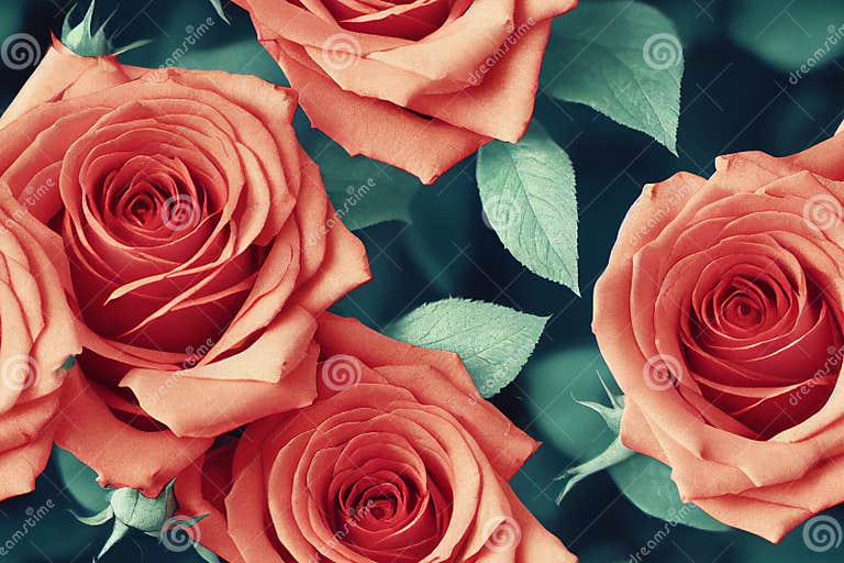 Seamless Pattern of Orange Roses. Romantic Floral Repeatable Background ...