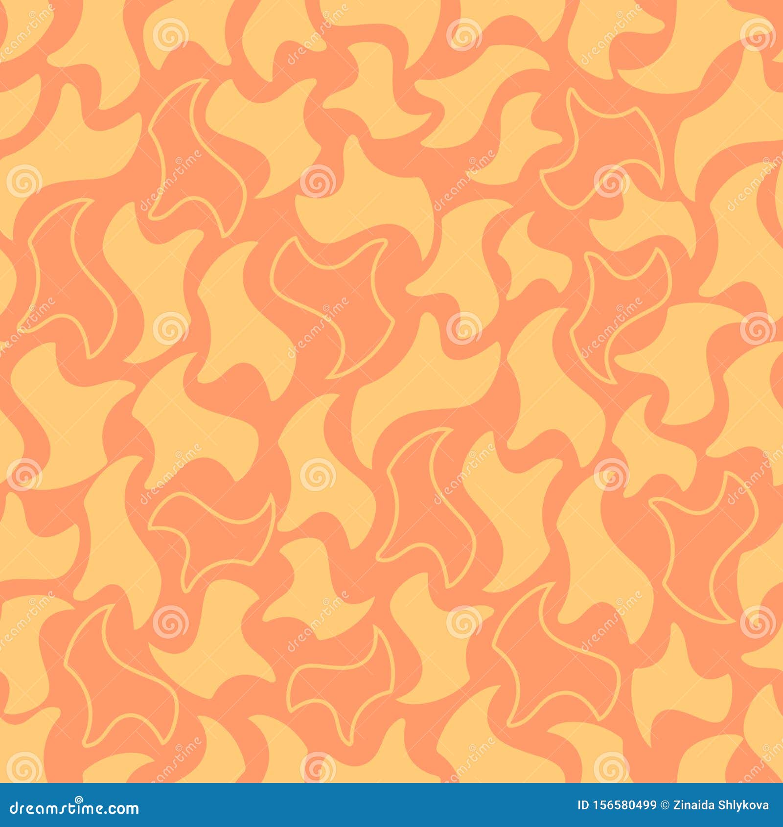 Seamless Pattern in Orange and Yellow, Illustration of Abstract Shapes ...